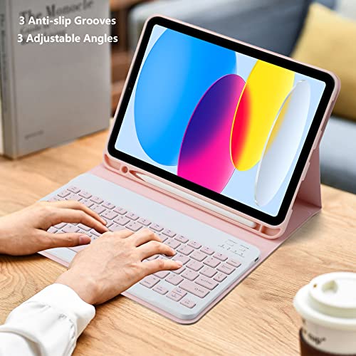 Keyboard Case for iPad 10th Gen 10.9", iPad 10th Generation Case with Keyboard 10.9 inch 2022, Detachable Rechargeable Wireless Bluetooth Keyboard with Pencil Holder Smart Folio Keyboard Case (Pink)