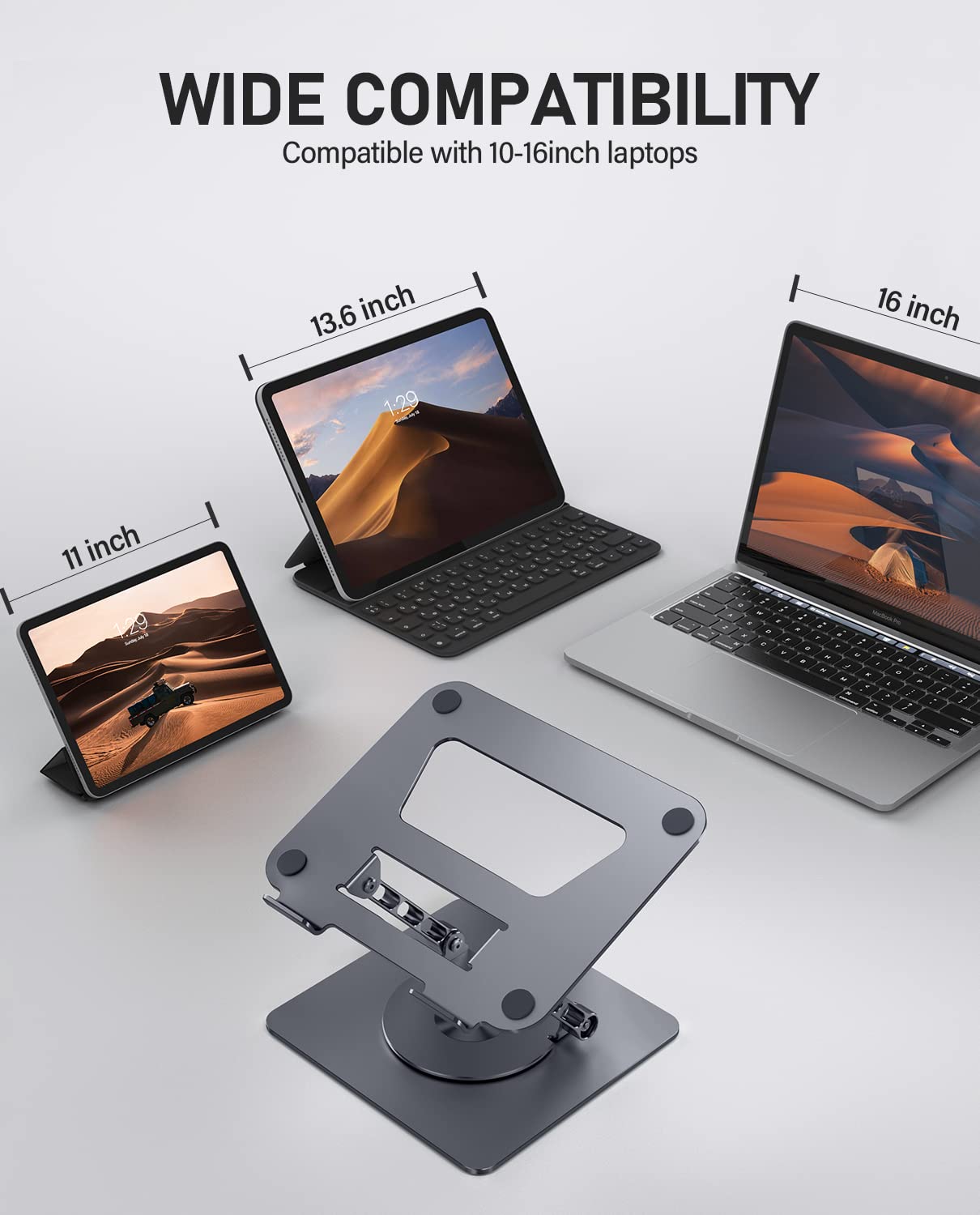 AOEVI Laptop Stand for Desk, Adjustable Laptop Stand with 360 Rotating Base Foldable Laptop Riser Compatible with MacBook Pro/Air Notebook up to 16 Inches, Grey