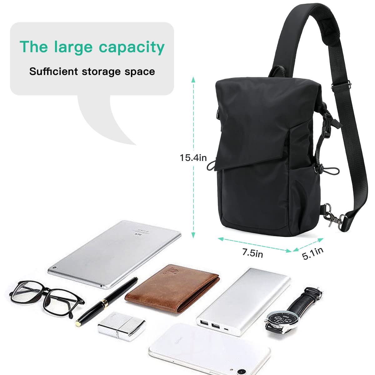 plufahci Small Black Sling Crossbody Backpack Shoulder Bag for Men Women Lightweight One Strap Backpack Sling Bag Backpack for Hiking Walking Biking Travel Cycling(Black)