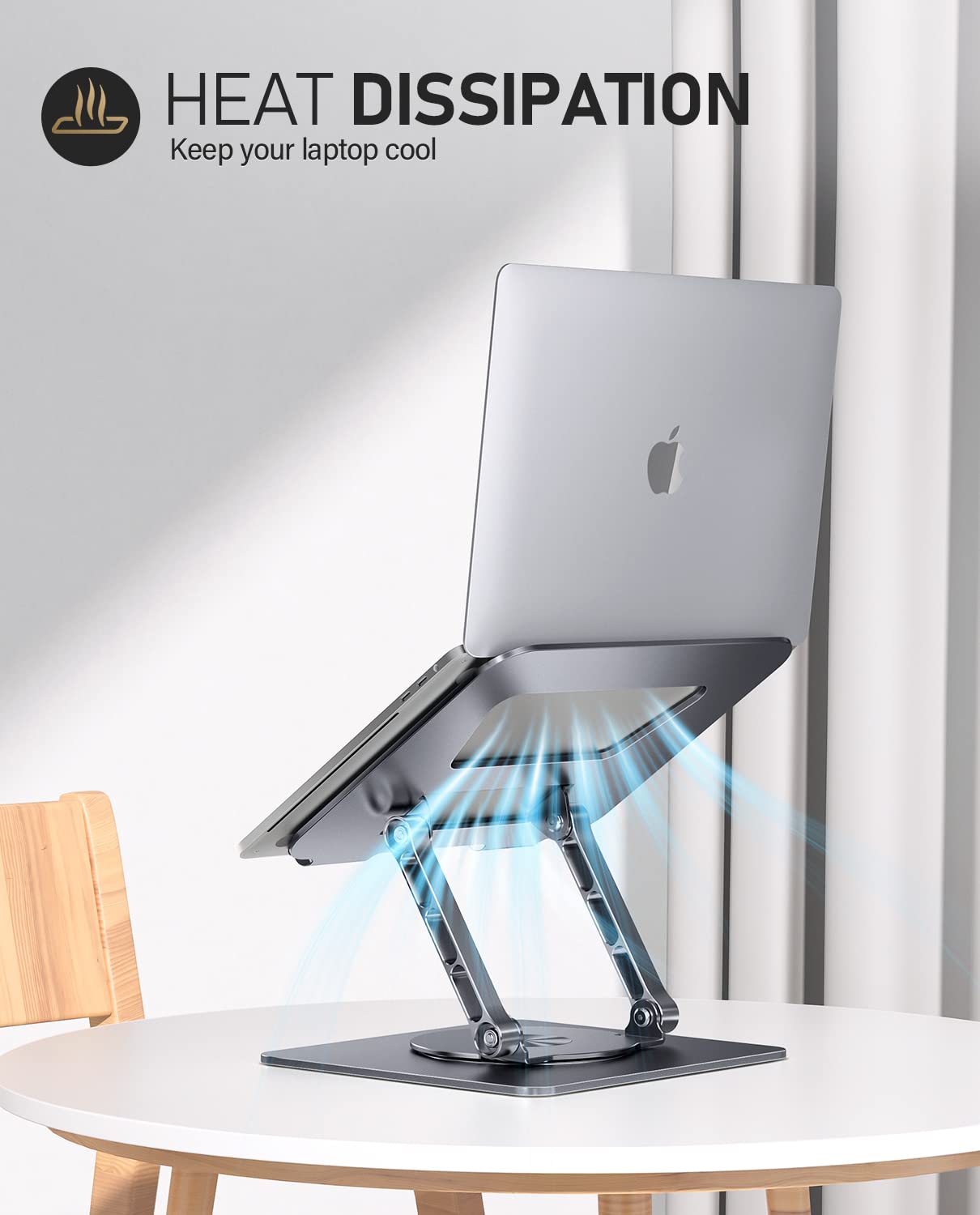 AOEVI Laptop Stand for Desk, Adjustable Laptop Stand with 360 Rotating Base Foldable Laptop Riser Compatible with MacBook Pro/Air Notebook up to 16 Inches, Grey