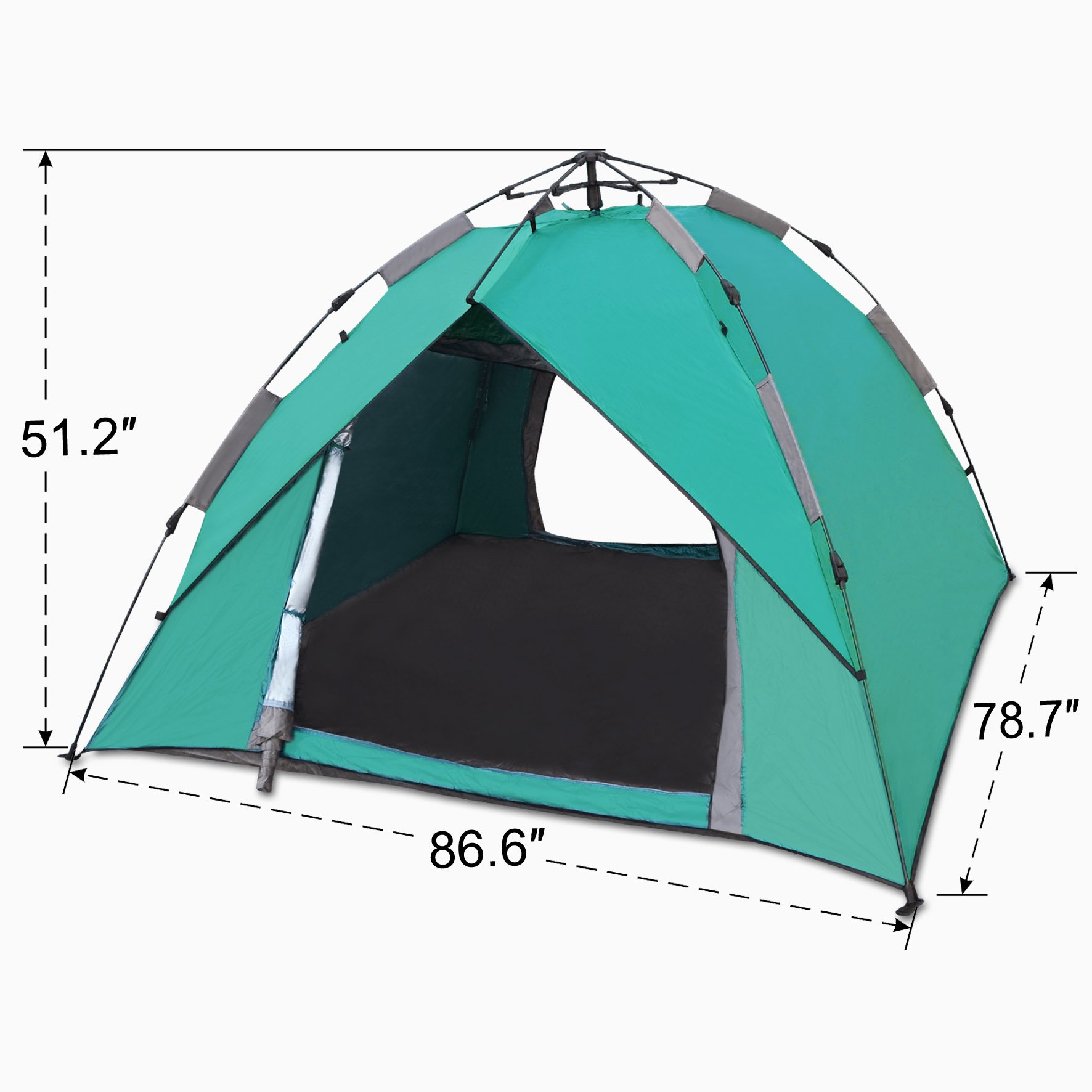 Strong Camel Automatic Camping Tent 3-4 Person Pop Up Canopy w 2 Doors Double Layer Family