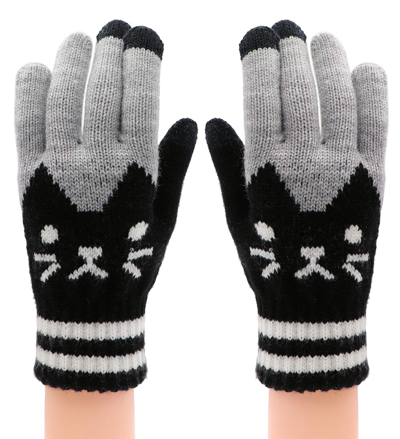 Newfancy Women Men Winter Knit Gloves Touchscreen Warm Soft Cat Kitten Texting Fashion Mittens for Smartphone Iphone Ipad, Black, One Size