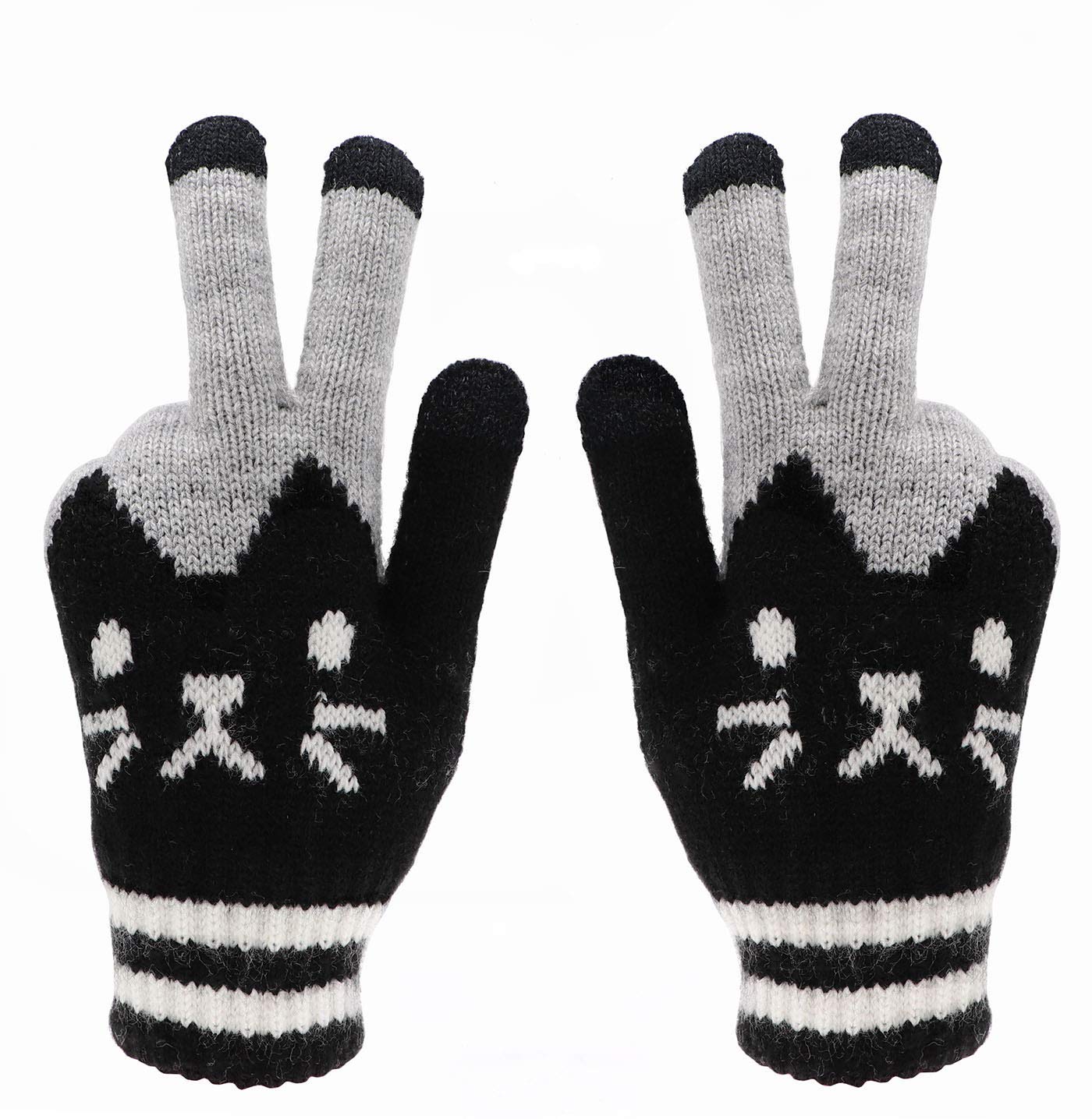 Newfancy Women Men Winter Knit Gloves Touchscreen Warm Soft Cat Kitten Texting Fashion Mittens for Smartphone Iphone Ipad, Black, One Size