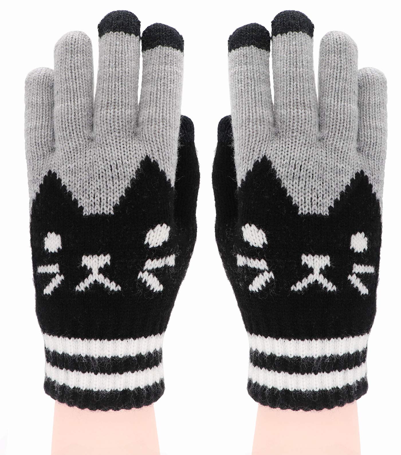 Newfancy Women Men Winter Knit Gloves Touchscreen Warm Soft Cat Kitten Texting Fashion Mittens for Smartphone Iphone Ipad, Black, One Size