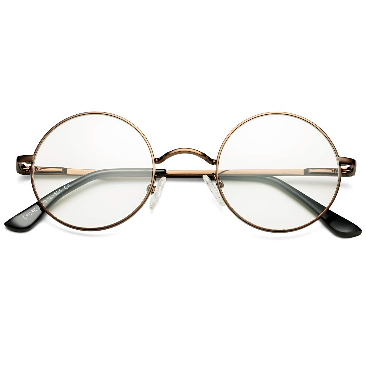 Pro Acme Non Prescription Clear Lens Glasses Retro Small Round Metal Frame (Bronze)