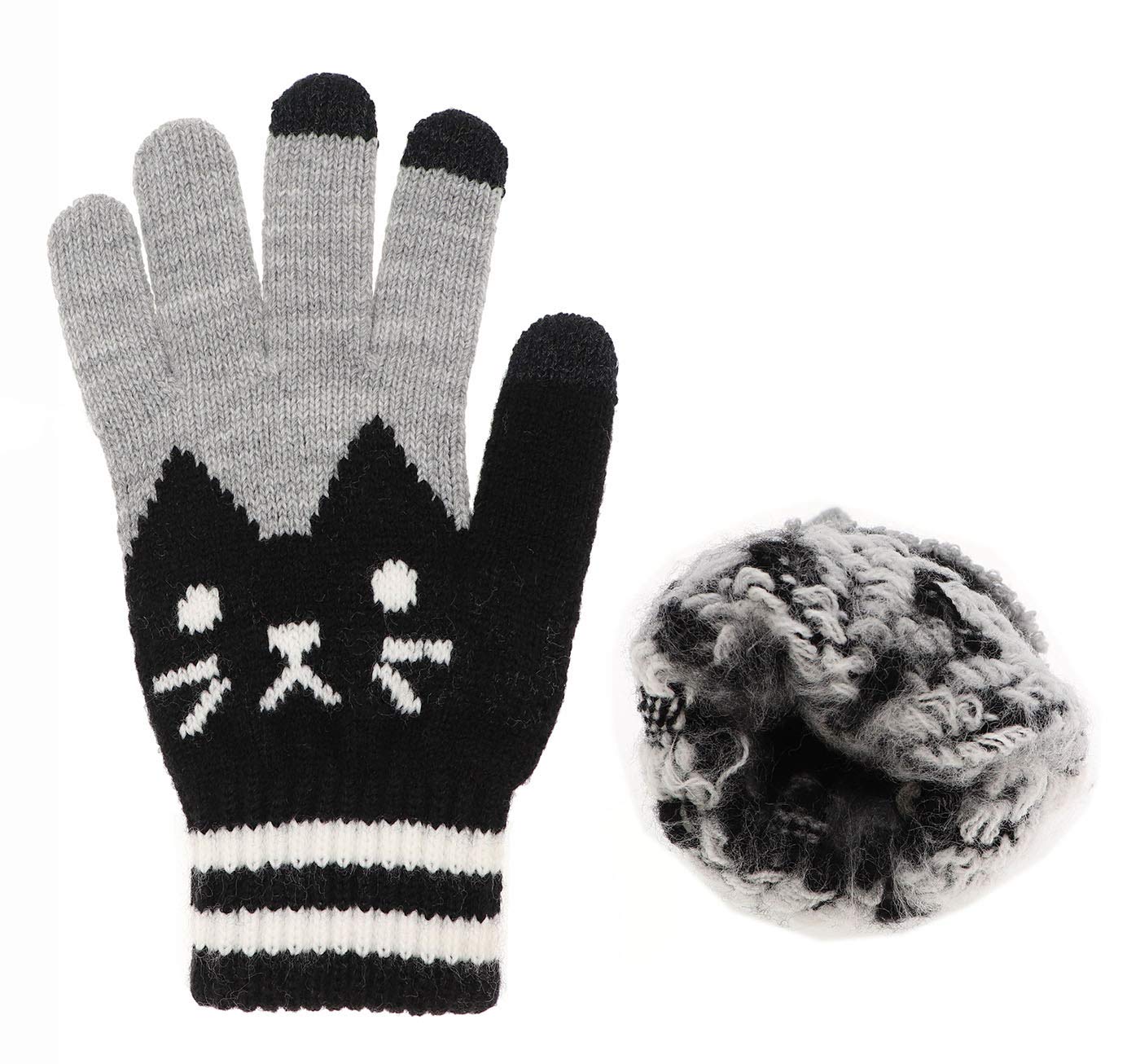 Newfancy Women Men Winter Knit Gloves Touchscreen Warm Soft Cat Kitten Texting Fashion Mittens for Smartphone Iphone Ipad, Black, One Size