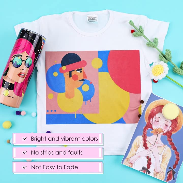 HTVRONT Sublimation Ink Refill for ET2720 ET15000 ET2750 WF7710 WF7720 WF2750 Inkjet Sublimation Printers Press Transfer on Mugs, Pillows, Plates, T-Shirts etc(427ml/4 Colors/Autofill/ICC-Free)…