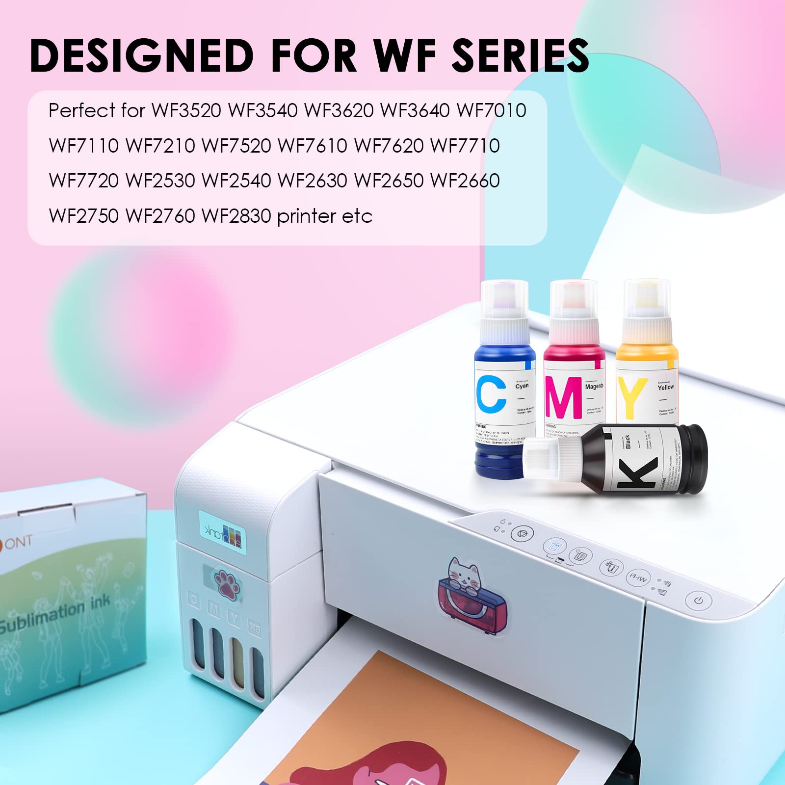 HTVRONT Sublimation Ink Refill for ET2720 ET15000 ET2750 WF7710 WF7720 WF2750 Inkjet Sublimation Printers Press Transfer on Mugs, Pillows, Plates, T-Shirts etc(427ml/4 Colors/Autofill/ICC-Free)…