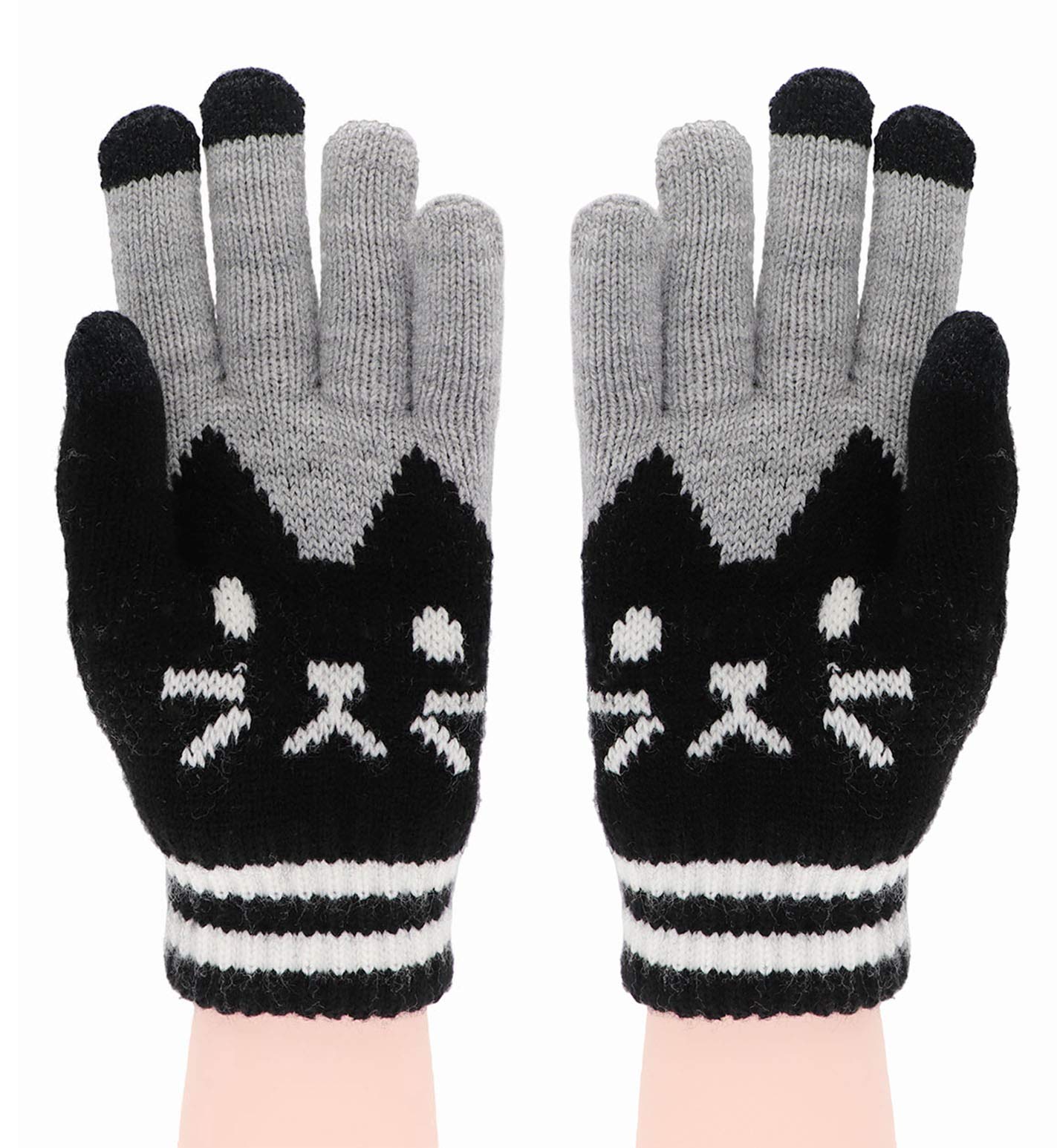 Newfancy Women Men Winter Knit Gloves Touchscreen Warm Soft Cat Kitten Texting Fashion Mittens for Smartphone Iphone Ipad, Black, One Size