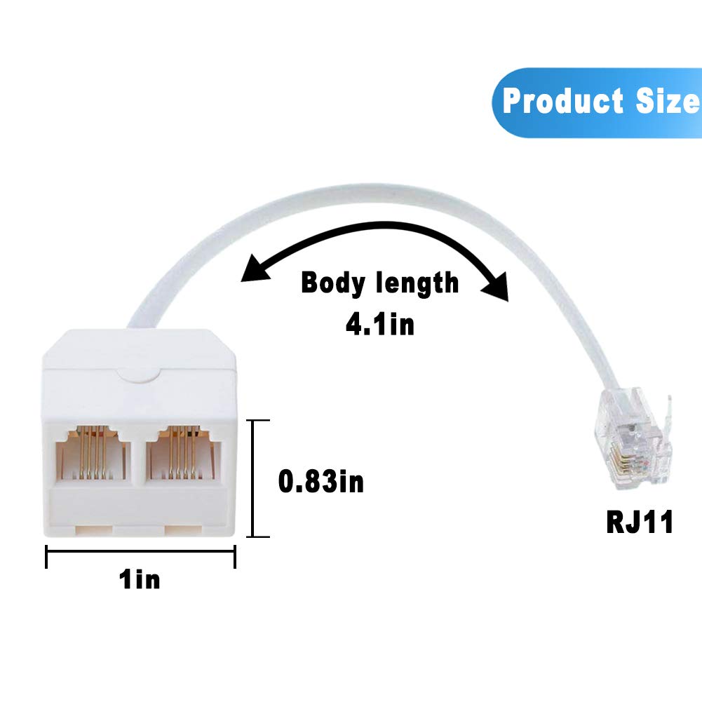 Telephone Splitter, 3-Pack RJ11 Male to Female Two Way Phone Line Splitter Converter Cable