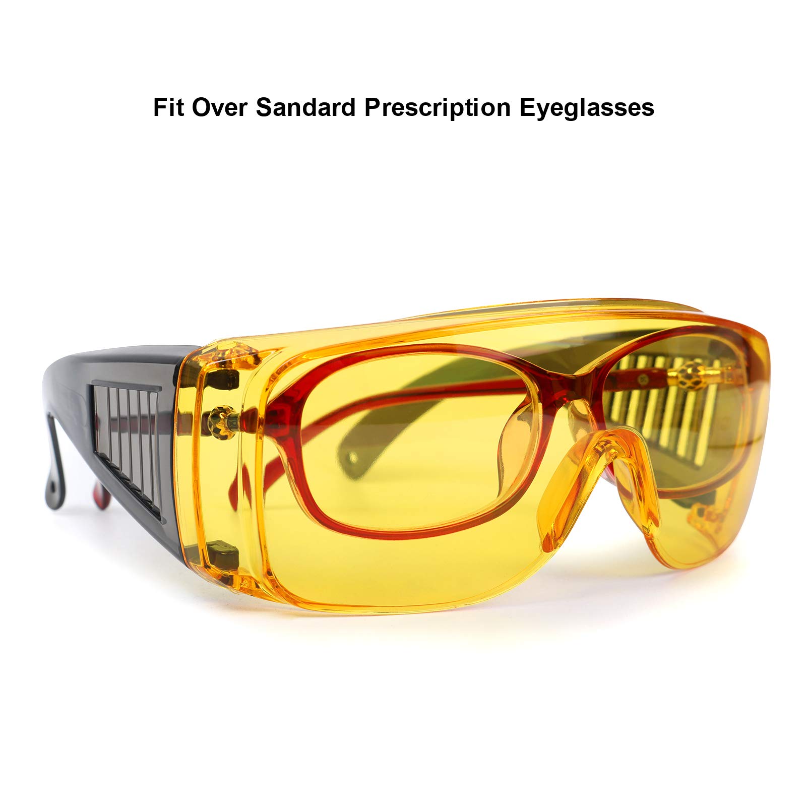 Shooting Glasses Over Eyeglasses, Anti Fog Eye Protection for Shooting Range Over Prescription Safety Glasses with Hard Case OTG,Yellow Tinted Lens