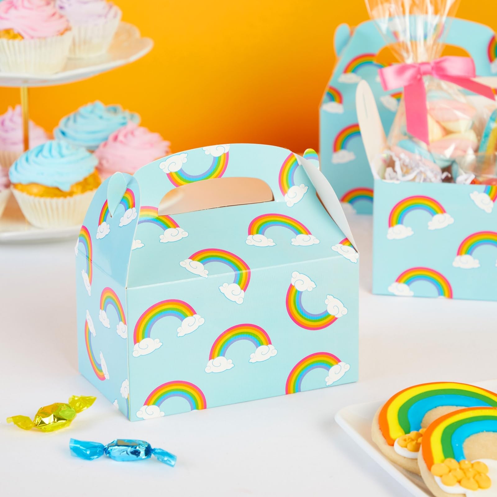 BLUE PANDA 24 Pack Rainbow Gable Boxes, Goodie Gift Box for Kids Birthday Themed Party Favors, Gifts, Treats (6.2 x 3.5 x 3.6 In)