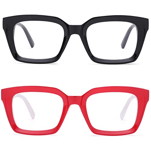 Hycredi Classic Square Eyewear Non-prescription Clear Lens glasses for Women Men Thick Square Frame Eyeglasses-Black+Red