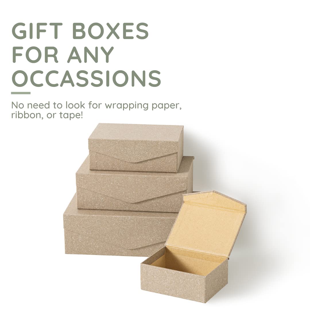 Soul & Lane Kraft Paper Decorative Gift Boxes with Lids and Magnetic Closure (Set of 4): Nesting Rectangle Flip Top Cartons, Stackning Empty Baskets for Gifts, Stylish Mache Packaging Containers