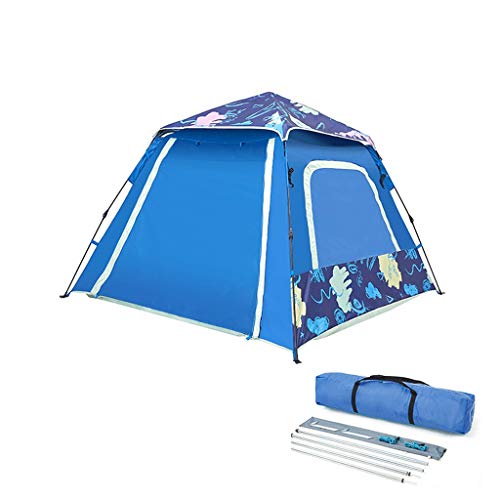 Tents Automatic Camping Pop- Up Tent 3-4Person One Door and Three Windows Tents Double Layer Waterproof Dome Tent Large Family Tent Waterproof Tent (Dark Blue)