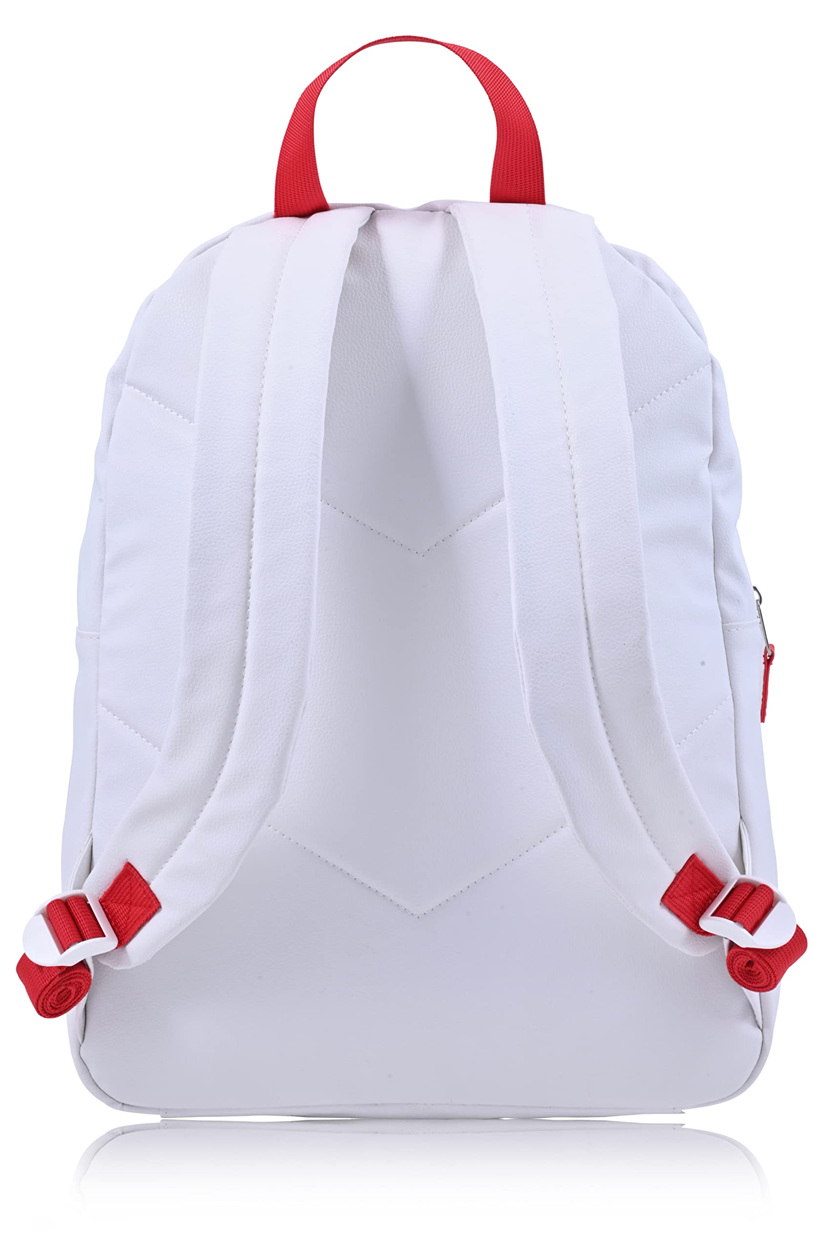Hello Kitty Womens Backpack Large Faux Leather Bookbag Double Strap Shoulder Bag with 3D Design and Keychain (White-Red)