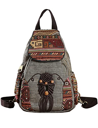 POPUCT Cotton Boho Small Backpack Fashion Hand Knitting Mini Chest Bag for Women and Girls(brown)