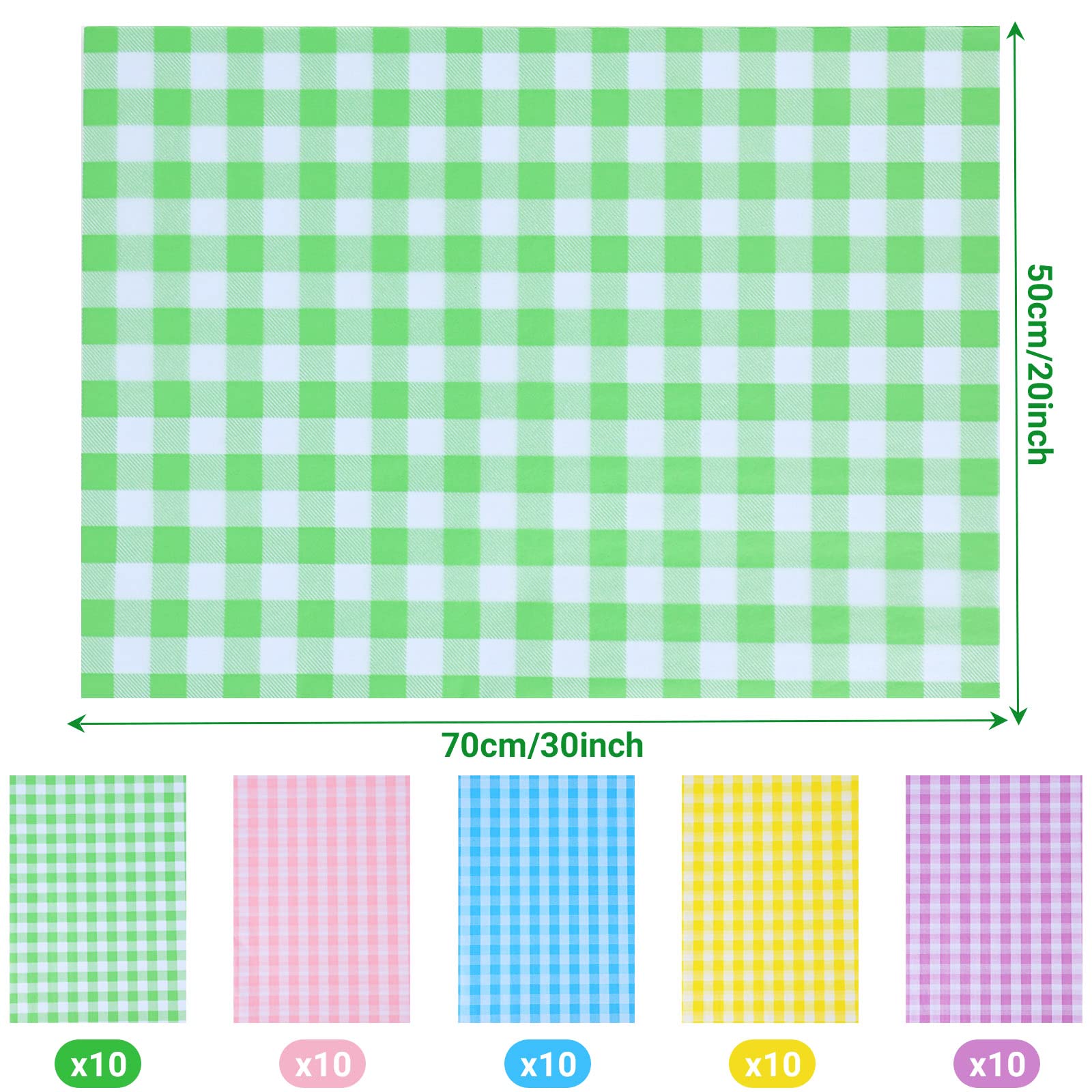 Bolsome 50 Sheets Spring Pastel Tissue Paper Buffalo Plaid Wrapping Paper Pink Yellow Blue Green Purple Gift Tissue Paper for Home DIY Gift Bags Spring Easter Birthday Decoration, 20 x 30inch