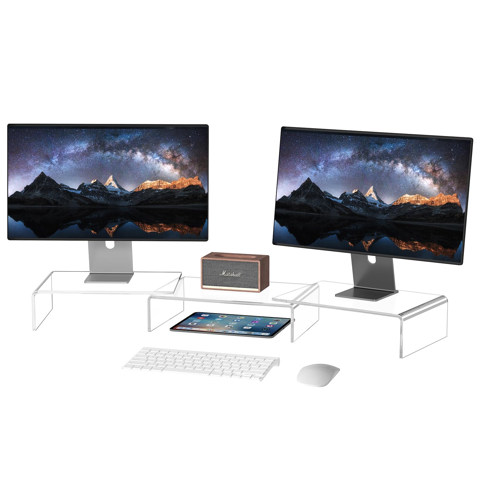 Acrylic Monitor Stand Riser,Dual Monitor Stand with Adjustable Length and Angle,3 Shelf Monitor Stand Riser with Anti-Slip Mat for Laptop, Computer, PC, Printer,TV Screen
