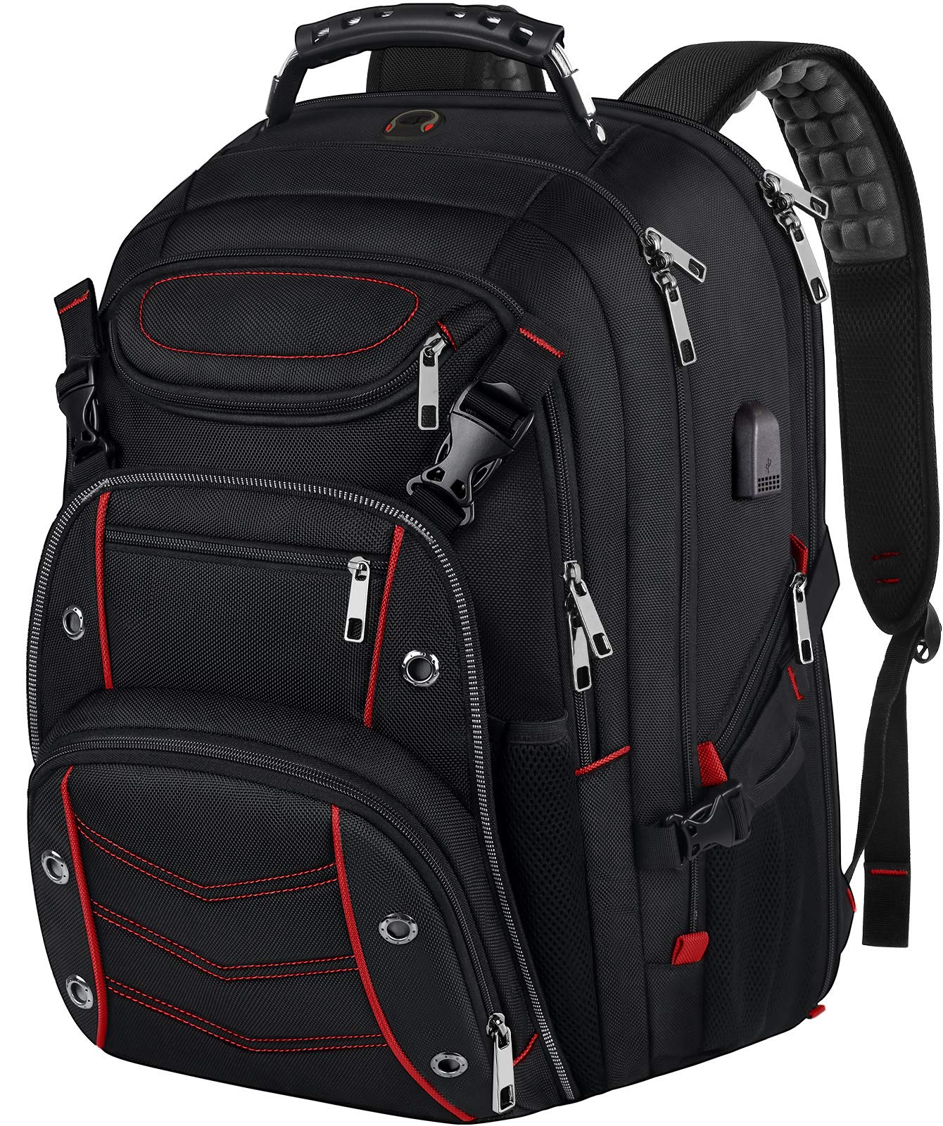 VECKUSON Large 18.4 Inch Laptop Backpack with USB Charger Port, TSA Friendly Flight Approved and RFID Anti-Theft Pocket, Red