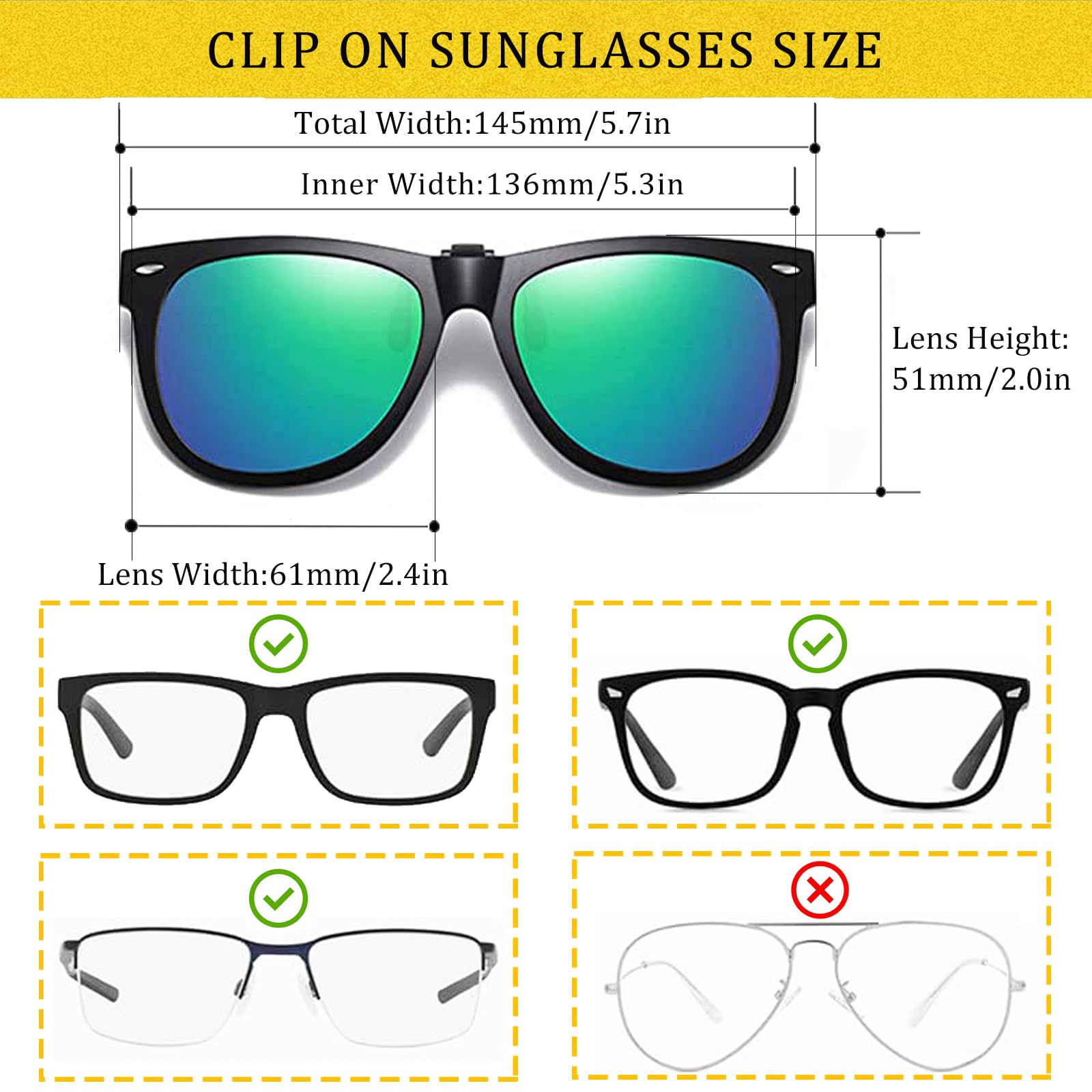 FRAZALA Polarized Clip on Sunglasses over Prescription Glasses Anti-Glare UV Protection Sunglasses Clip on Glasses Unisex (Green)