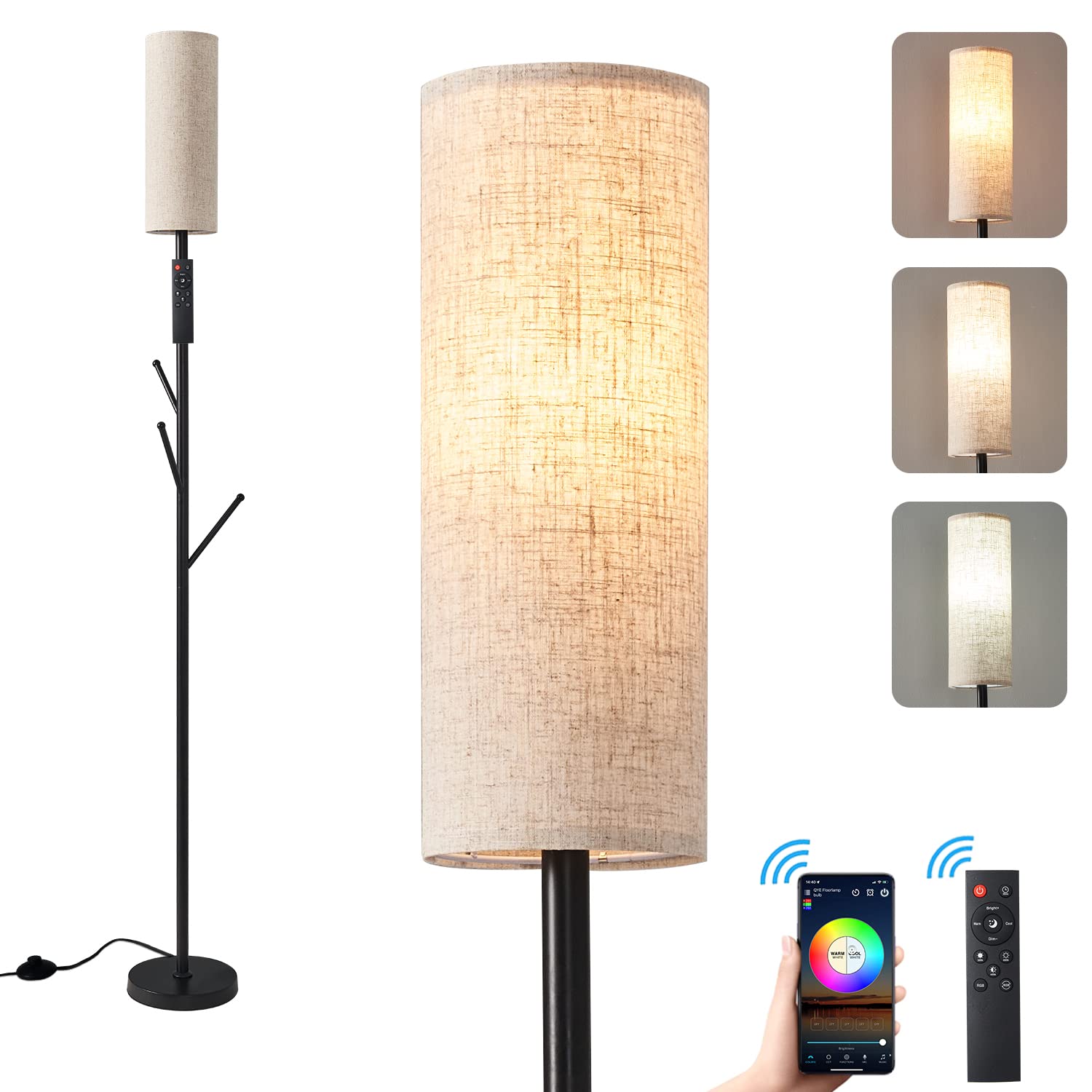 Floor Lamps with Coat Rack, Standing Lamp with Hanger Simple Design,Modern Floor Lamp with Shade Pedal Switch and Remote Control Smart LED RGB Bulb Included for offic;Bedroom;Living Room.
