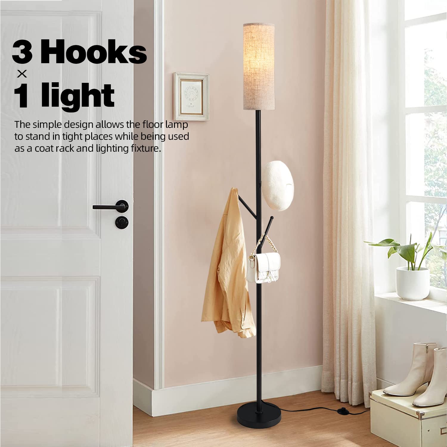 Floor Lamps with Coat Rack, Standing Lamp with Hanger Simple Design,Modern Floor Lamp with Shade Pedal Switch and Remote Control Smart LED RGB Bulb Included for offic;Bedroom;Living Room.