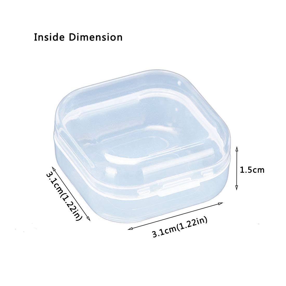 AKOAK Clear Polypropylene Mini Storage Containers Box with Hinged Lid for Earphones,Accessories,Crafts,Screws,1.22" x 1.22" x 0.59",Pack of 12