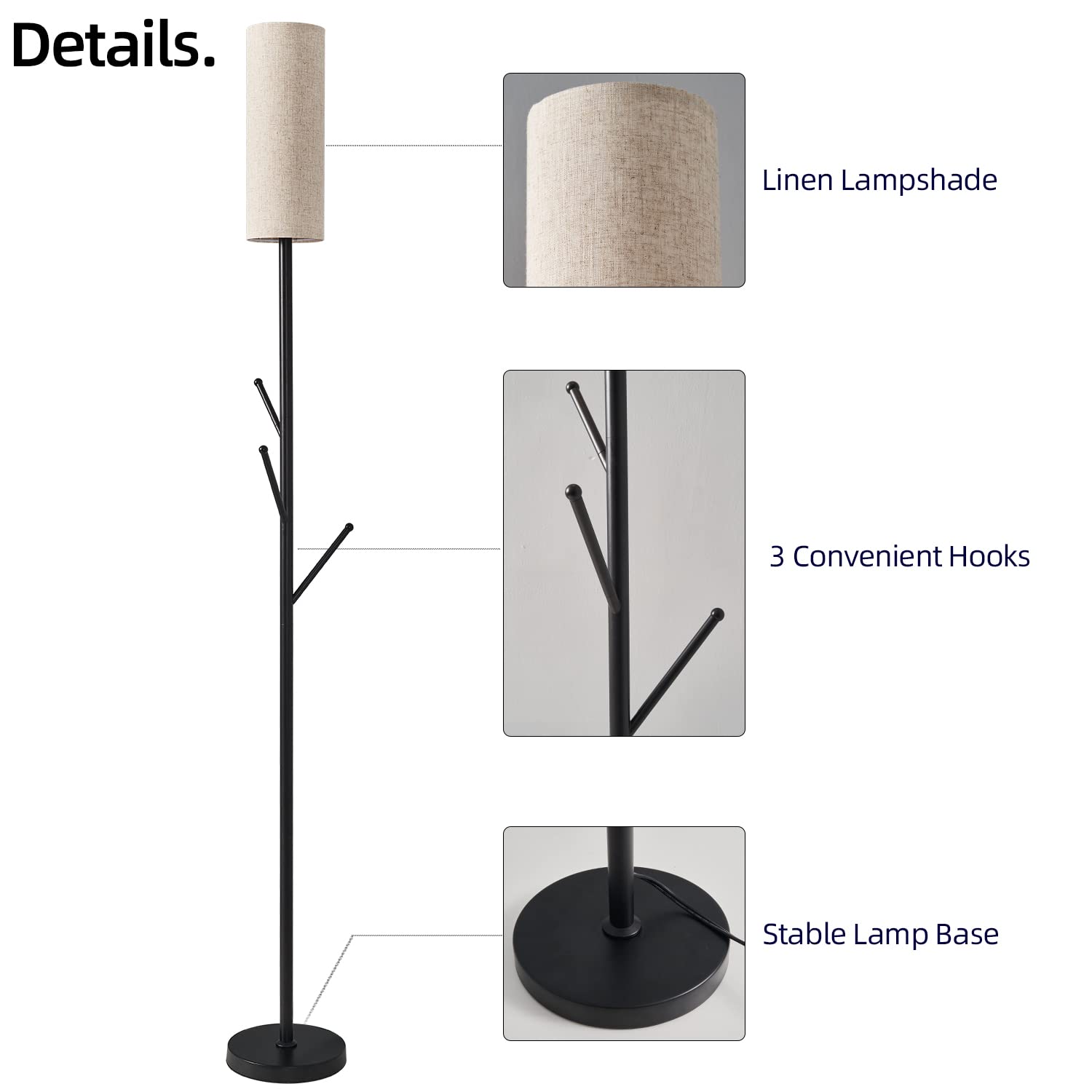 Floor Lamps with Coat Rack, Standing Lamp with Hanger Simple Design,Modern Floor Lamp with Shade Pedal Switch and Remote Control Smart LED RGB Bulb Included for offic;Bedroom;Living Room.