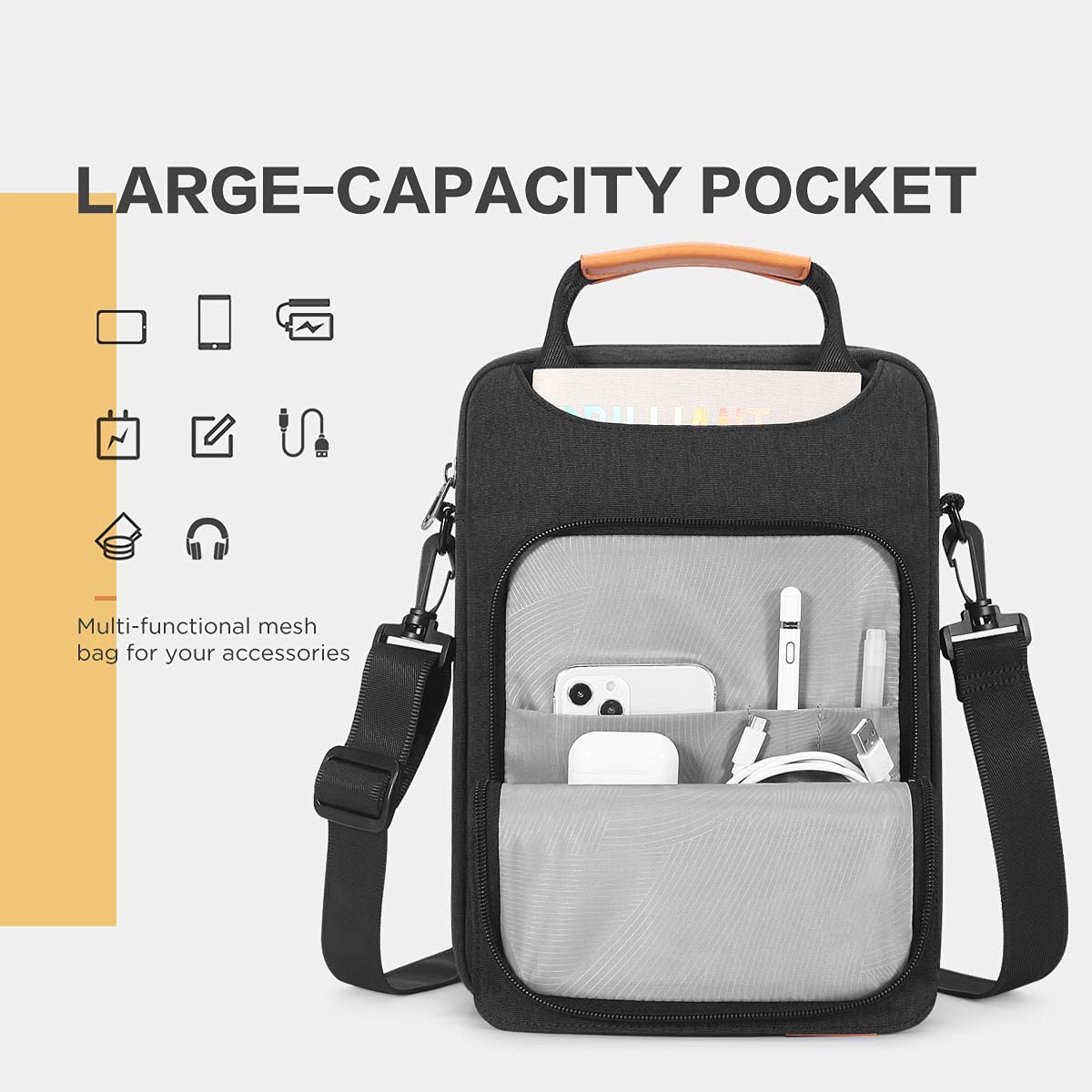 NIDOO Tablet Shoulder Bag 10 inch for 11" iPad Pro M4 M2 / 11" 10.5" 10.9" iPad Air M2/ 10.9" iPad 10 9 8, Laptop Sleeve Computer Carrying Case for 10" Surface Go 3/ Samsung Galaxy Tab A8/10.6" Lenovo