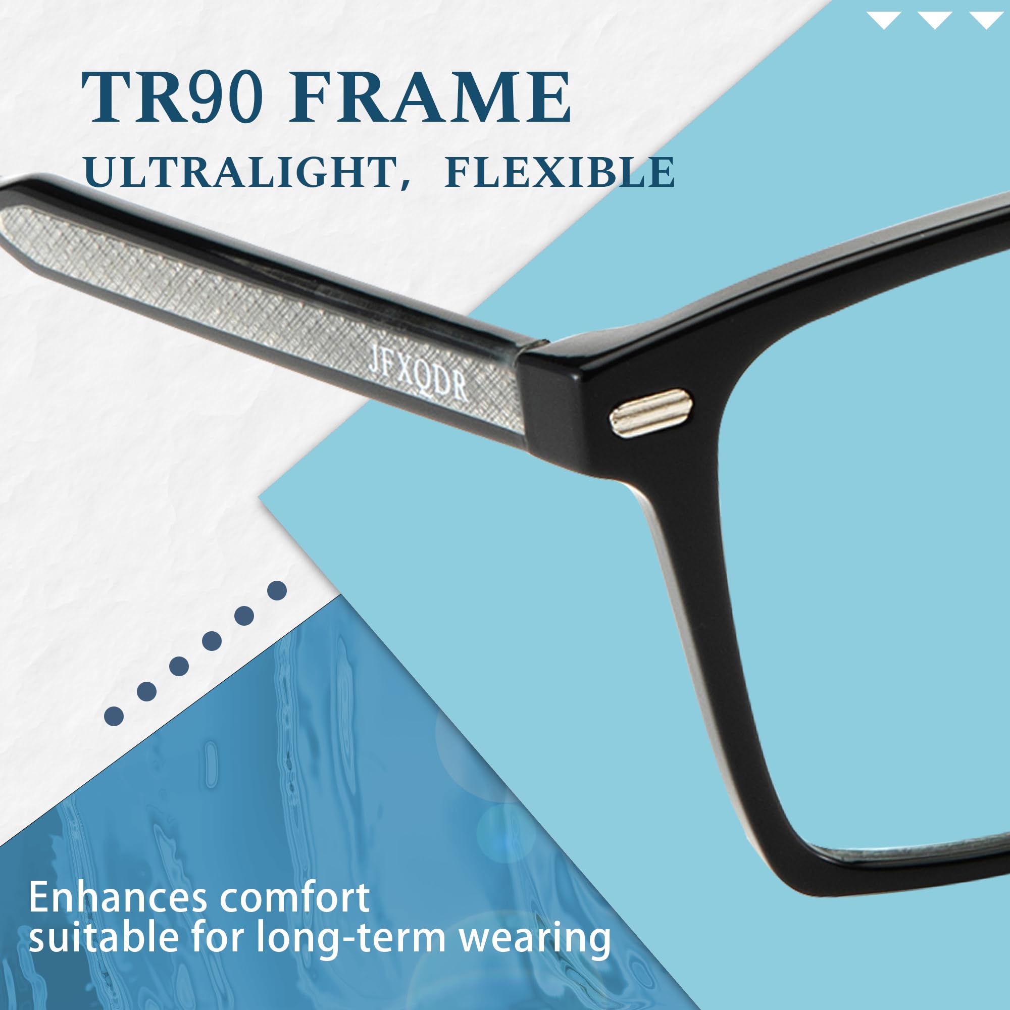 JFXQDR Men's Blue Light Blocking Glasses, Fake Square Computer Screen Eyeglasses Anti Eyestrain & UV Glare RF6201 (Bright Black Frame Gun Temple)
