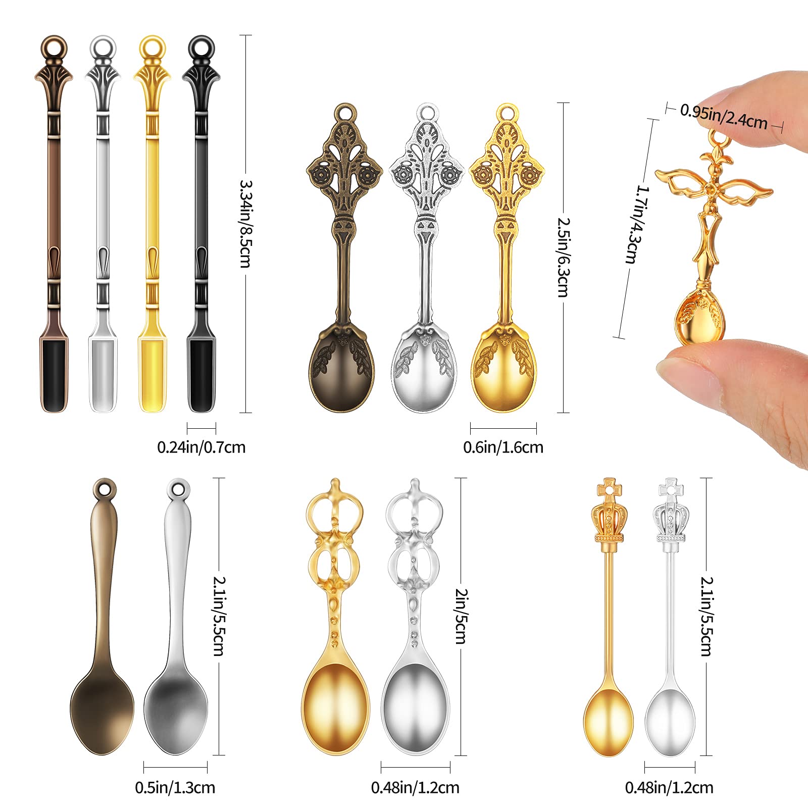 30 Pieces Mini Shovel Medicine Spoon, Mini Shovel Tableware Charm Pendants and Micro Scoops Pendants Alloy Spoon Pendant Charms for Home Supplies Pendants Necklace, 6 Style