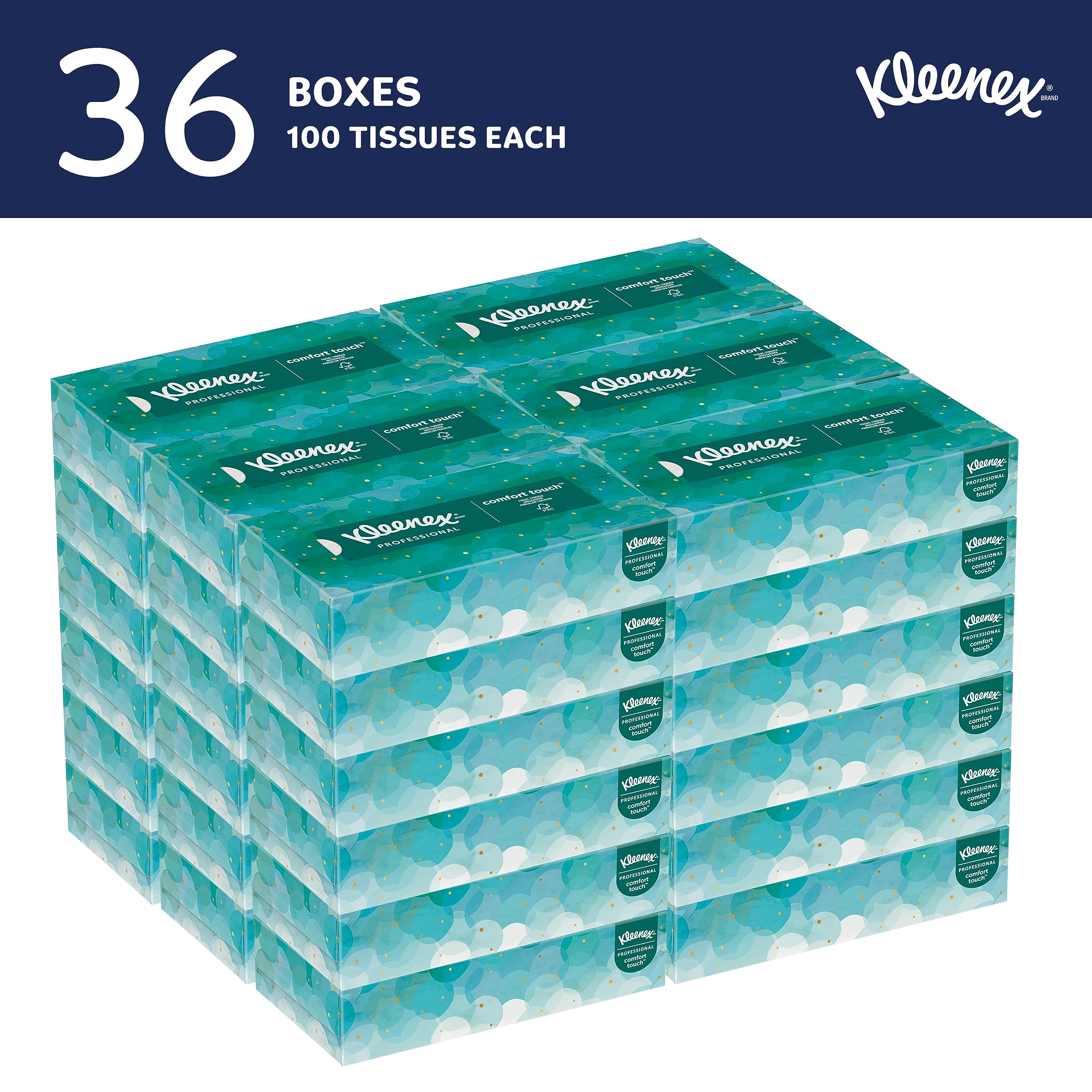 Kleenex Professional Facial Tissue for Business (21400), Flat Tissue Boxes, 36 Boxes / Case, 100 Tissues / Box, 3,600 Tissues / Case