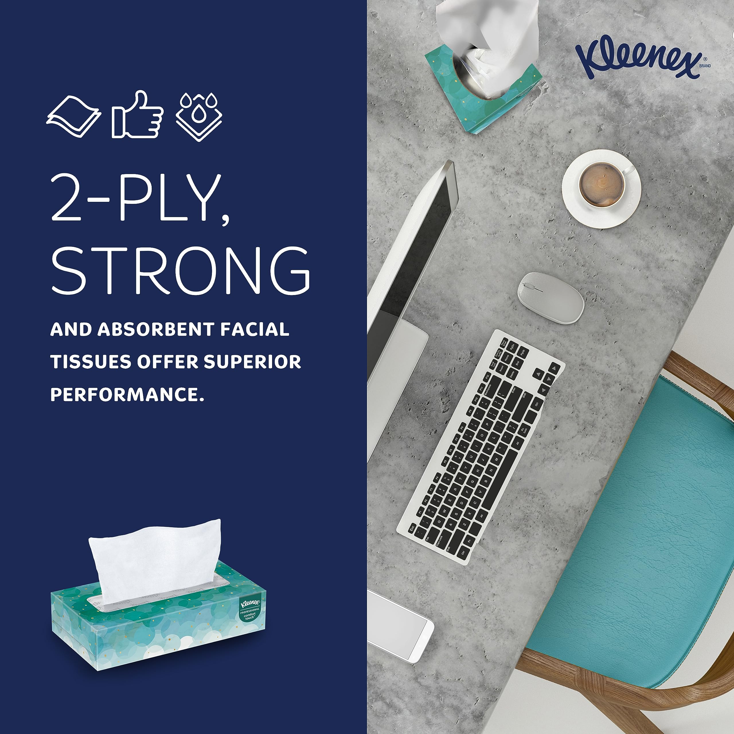 Kleenex Professional Facial Tissue for Business (21400), Flat Tissue Boxes, 36 Boxes / Case, 100 Tissues / Box, 3,600 Tissues / Case