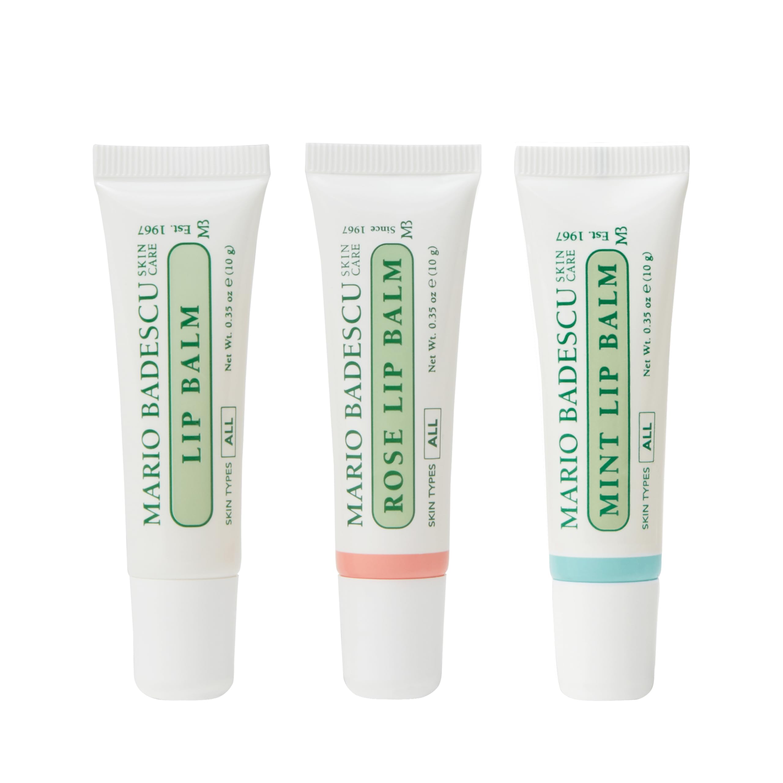 Mario Badescu Moisturizing Lip Balm | Trio Pack Includes Mint, Rose, and Original | Infused with Vitamin E, Cocoa Butter, and Coconut & Sweet Almond Oils for Soft & Supple Lips | 3 Count