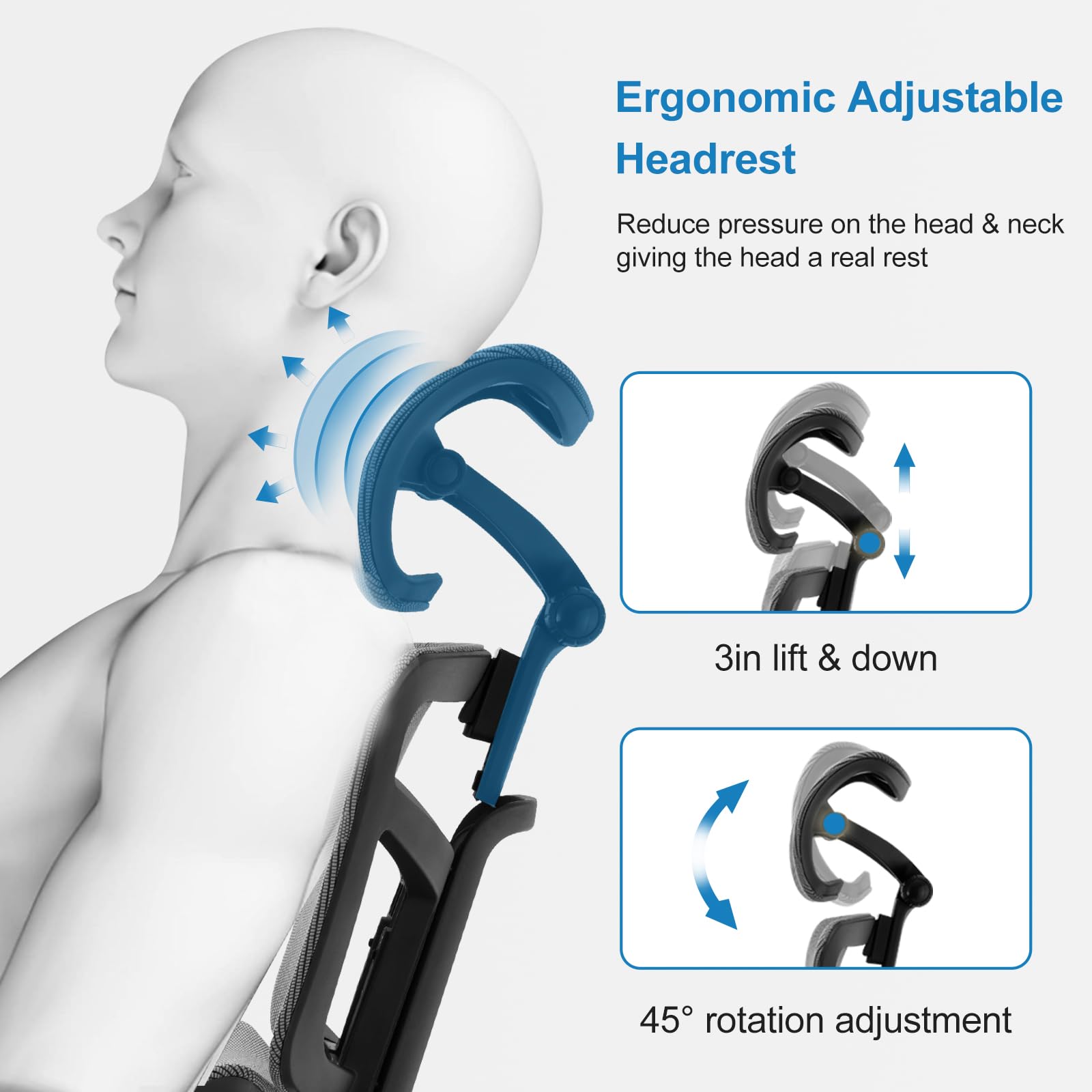 Ergonomic Office Chair, High Back Office Chair, Big & Tall Mesh Computer Chair with Lumbar Support/Headrest/5D Armrests, Executive Desk Chair with Adjustable Height for Home Office/Learning/Conference