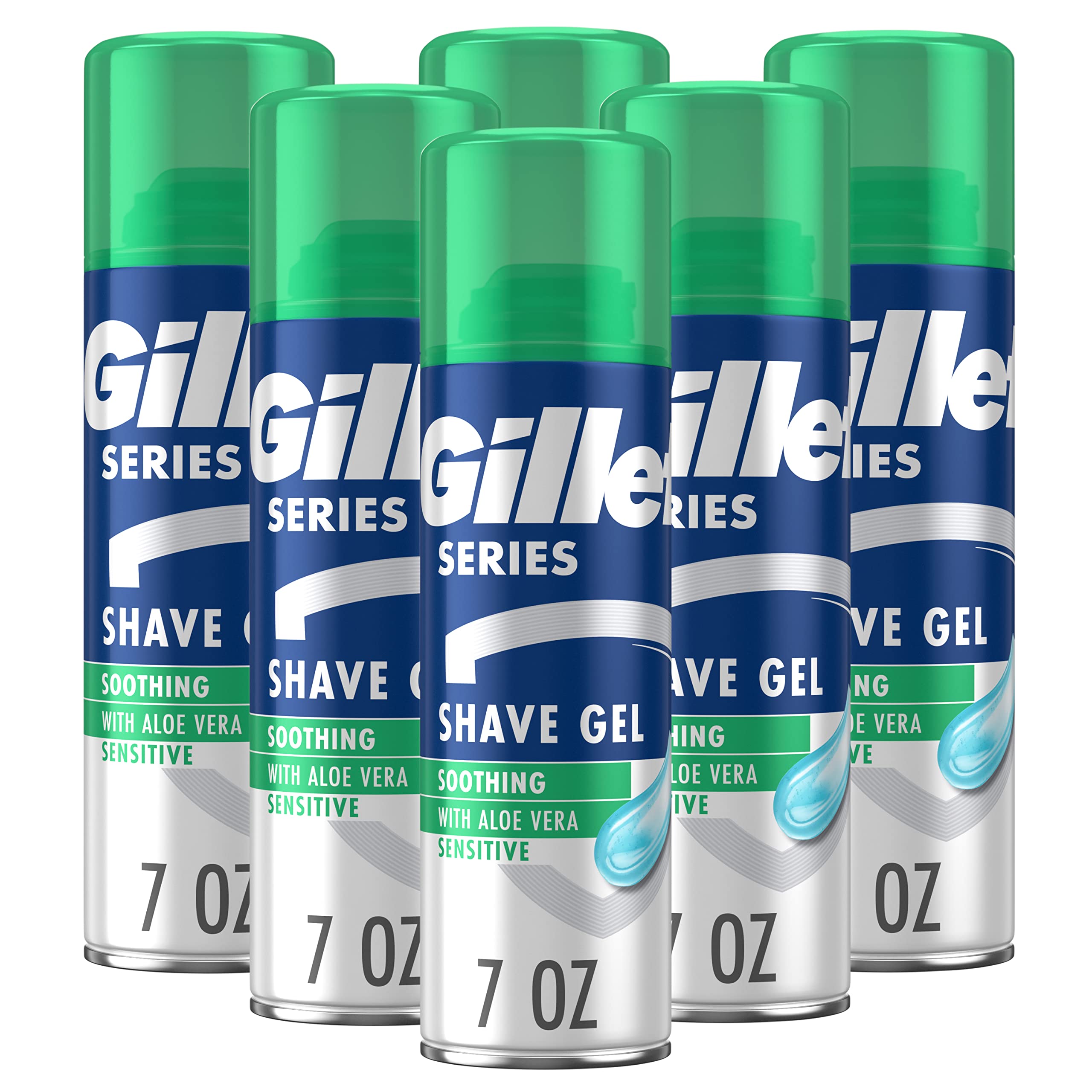 Gillette Series 3X Sensitive Shave Gel, 6 Count, 7oz Each, Hydrates, Protects and Soothes Sensitive Skin, 7 Ounce (Pack of 6)