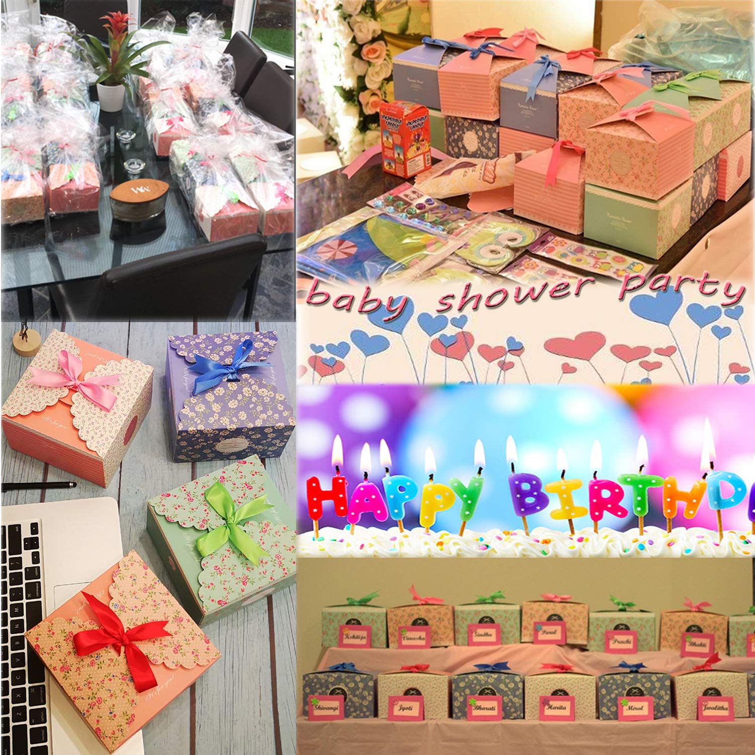 Chilly Gift Treat Boxes 20 Pack Gift Boxes with Ribbons for Cake, Cookies, Goodies, Candy, Handmade Bath Bombs Shower Soaps for Party, Christmas, Birthdays, Weddings (Flower Patterned)