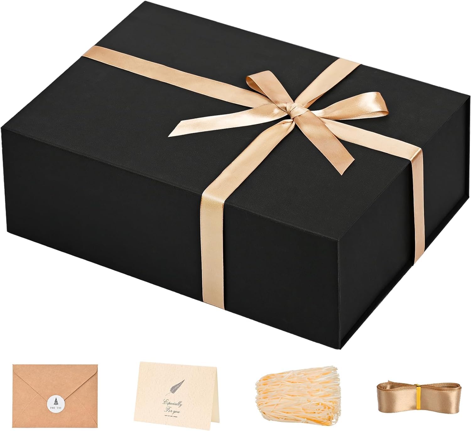 LIFELUM Black Gift Box 13 x 10 x 5 inch Large Gift Box with Lid Magnetic Gift Boxes for Presents Contains Card, Ribbon, Shredded Paper Filler Gift Box for Valentine's Day (1 Pcs