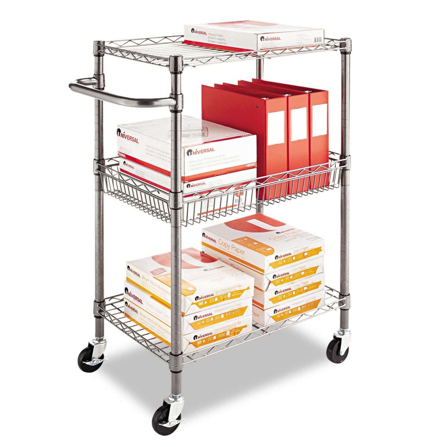 Alera 3-Tier Wire Rolling Cart, 3-Tier Wire Rolling Cart,28w x 16d x 39h, Black Anthracite