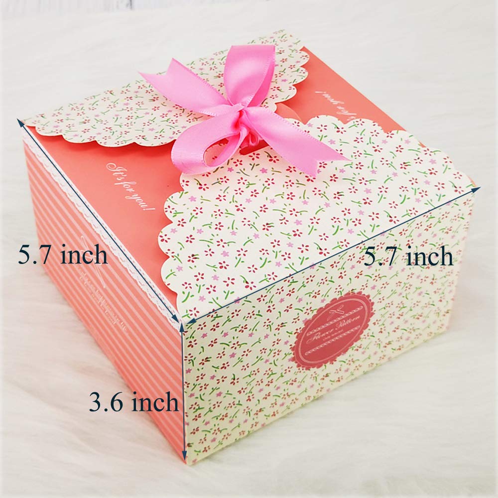 Chilly Gift Treat Boxes 20 Pack Gift Boxes with Ribbons for Cake, Cookies, Goodies, Candy, Handmade Bath Bombs Shower Soaps for Party, Christmas, Birthdays, Weddings (Flower Patterned)