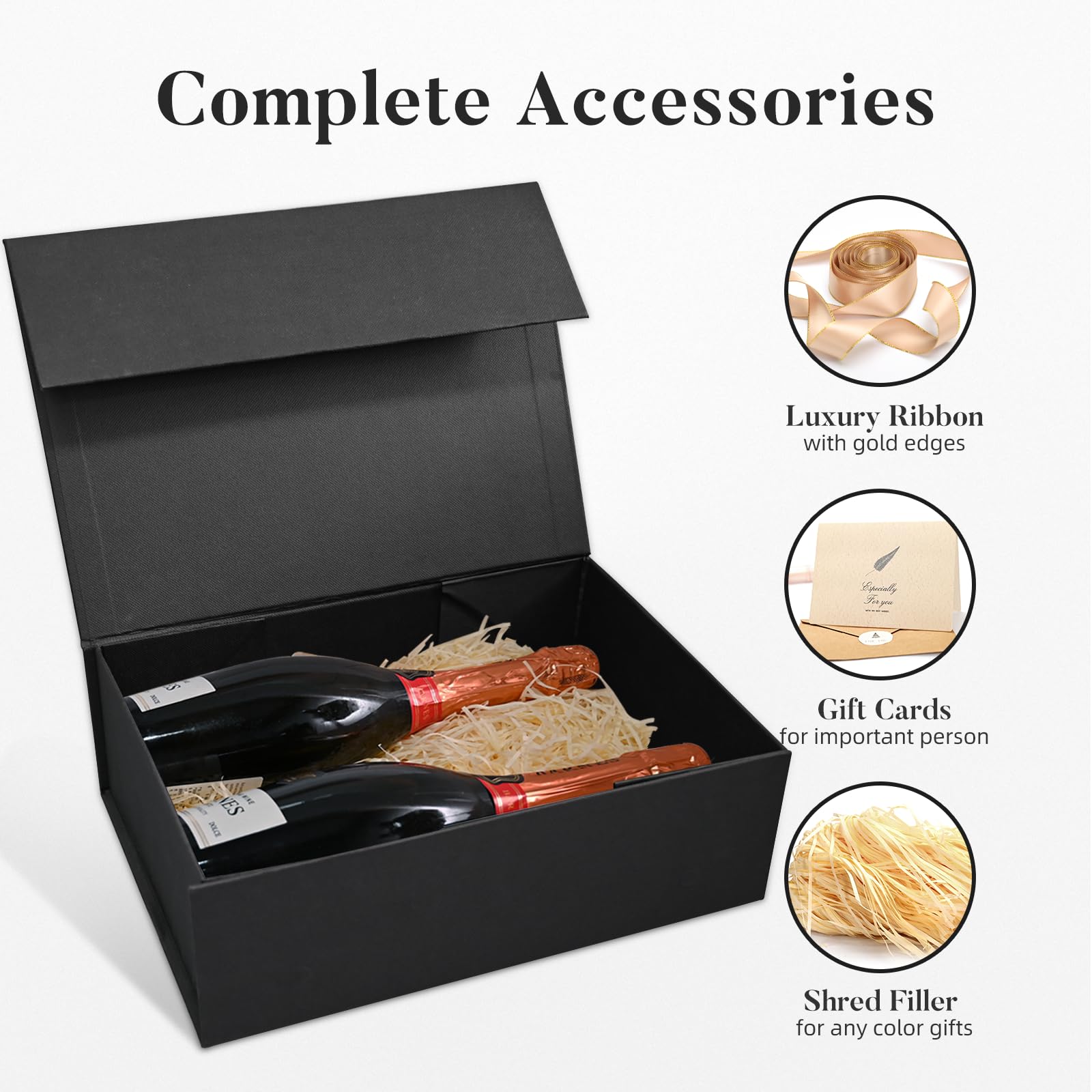 LIFELUM Black Gift Box 13 x 10 x 5 inch Large Gift Box with Lid Magnetic Gift Boxes for Presents Contains Card, Ribbon, Shredded Paper Filler Gift Box for Valentine's Day (1 Pcs