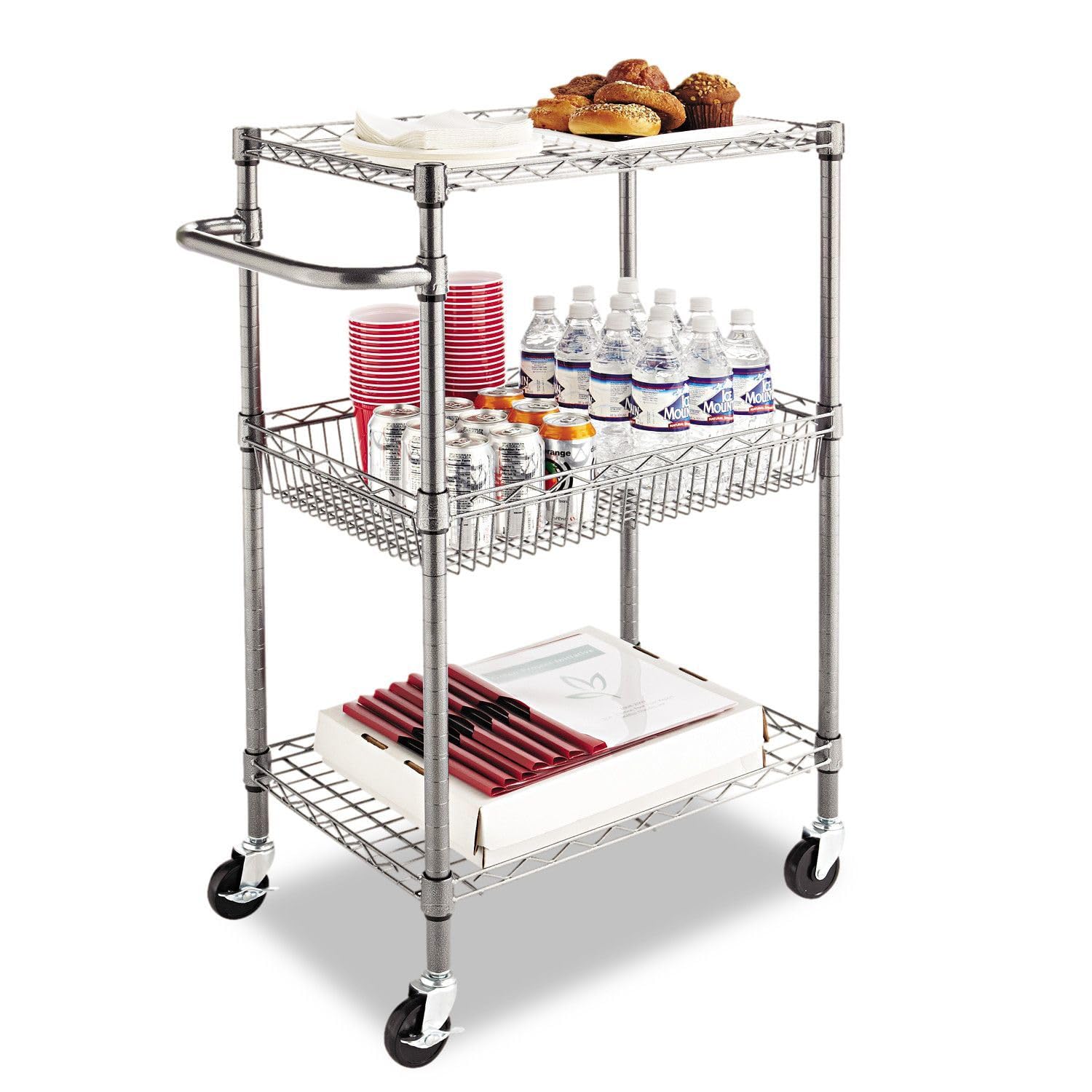 Alera 3-Tier Wire Rolling Cart, 3-Tier Wire Rolling Cart,28w x 16d x 39h, Black Anthracite