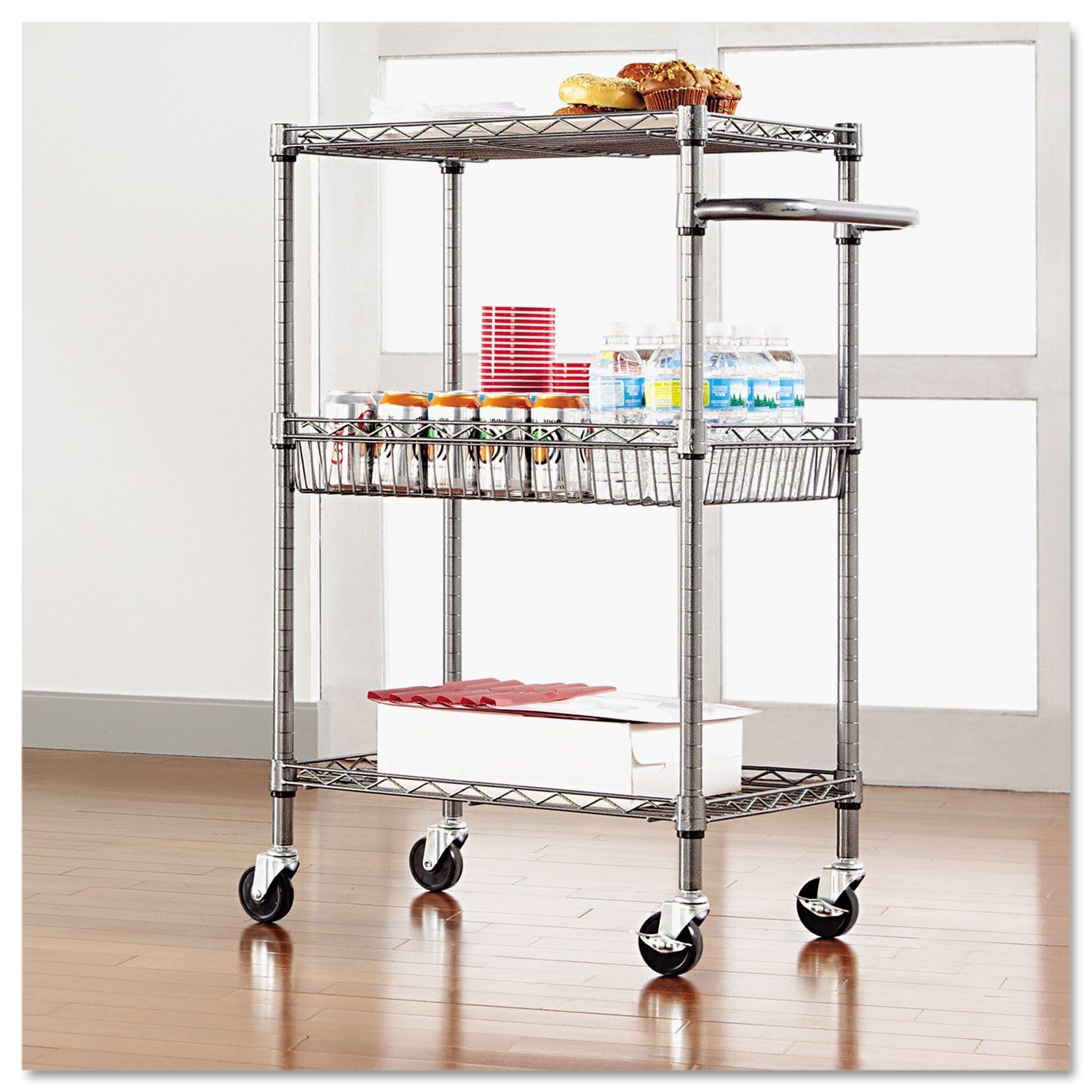 Alera 3-Tier Wire Rolling Cart, 3-Tier Wire Rolling Cart,28w x 16d x 39h, Black Anthracite