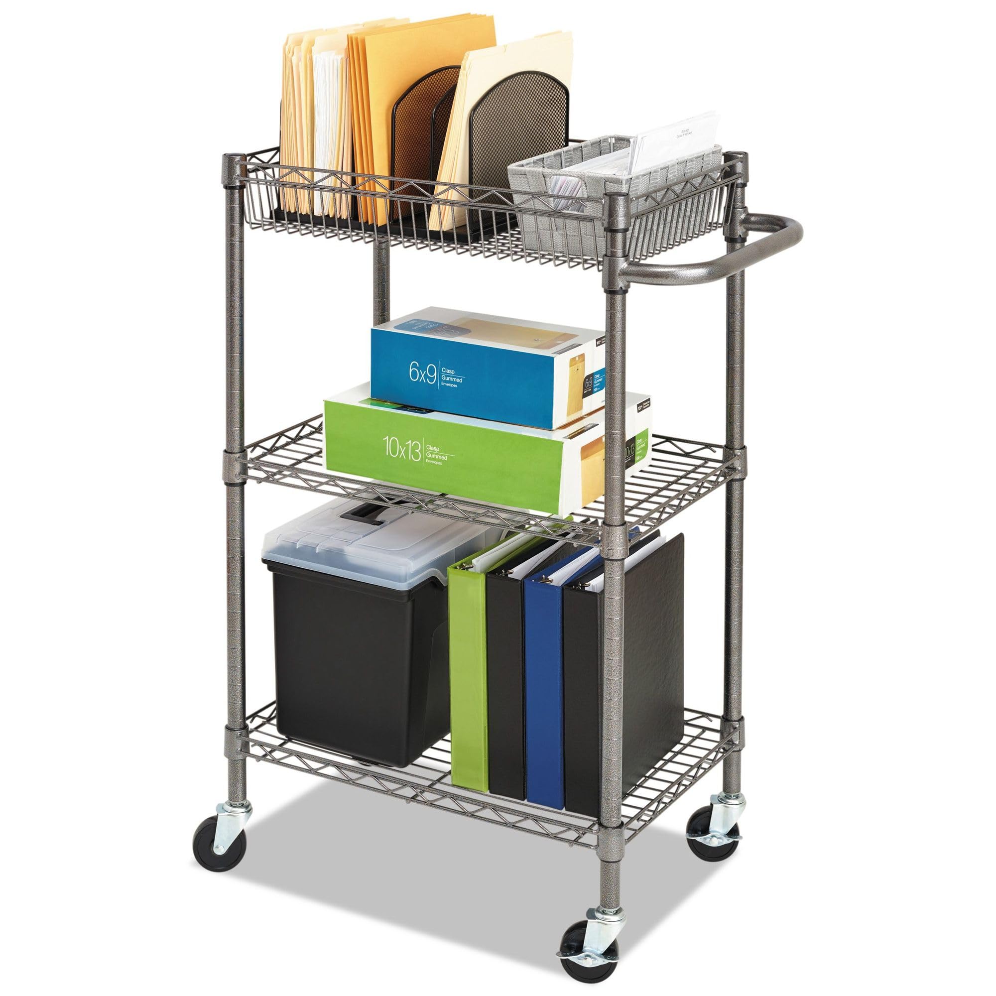 Alera 3-Tier Wire Rolling Cart, 3-Tier Wire Rolling Cart,28w x 16d x 39h, Black Anthracite