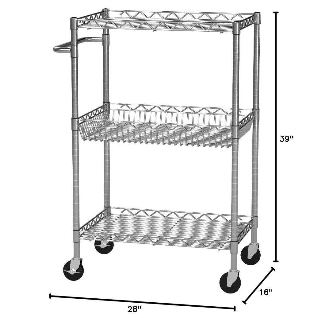 Alera 3-Tier Wire Rolling Cart, 3-Tier Wire Rolling Cart,28w x 16d x 39h, Black Anthracite