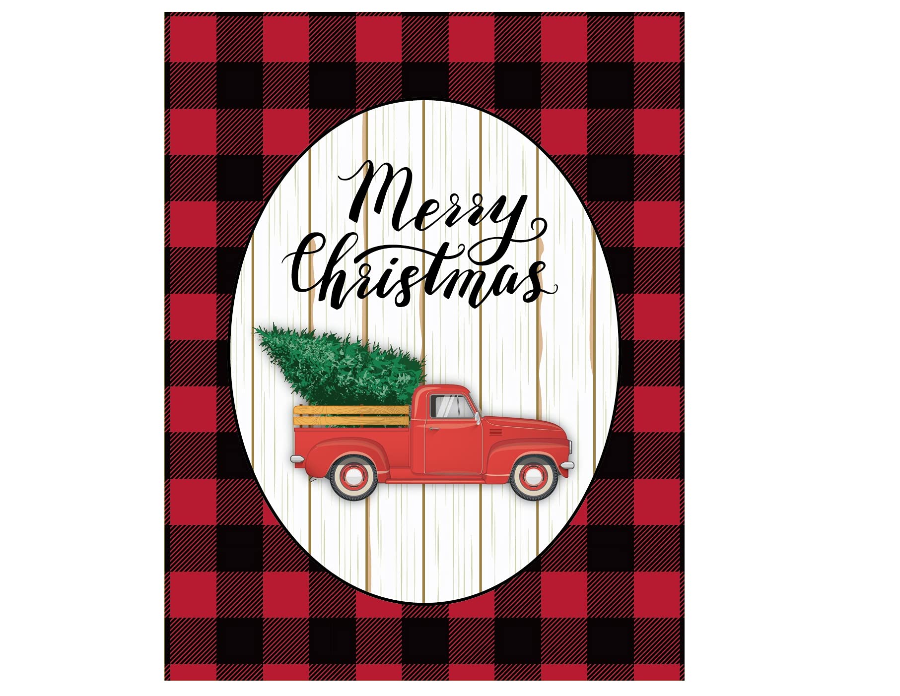 Iconikal Medium Size Christmas Gift Bags, Red Buffalo Plaid with Red Truck, 10-Count Set