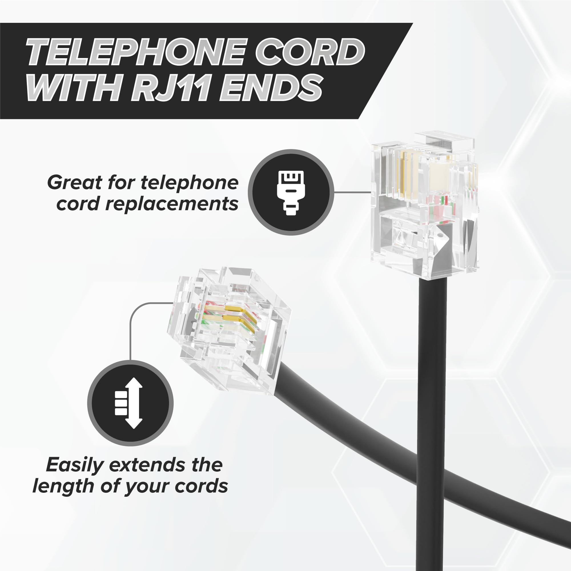 THE CIMPLE CO Phone Line Cord 50 Feet - Modular Telephone Extension Cord 50 Feet - 2 Conductor (2 pin, 1 line) Cable - Works Great with FAX, AIO, and Other Machines - Black