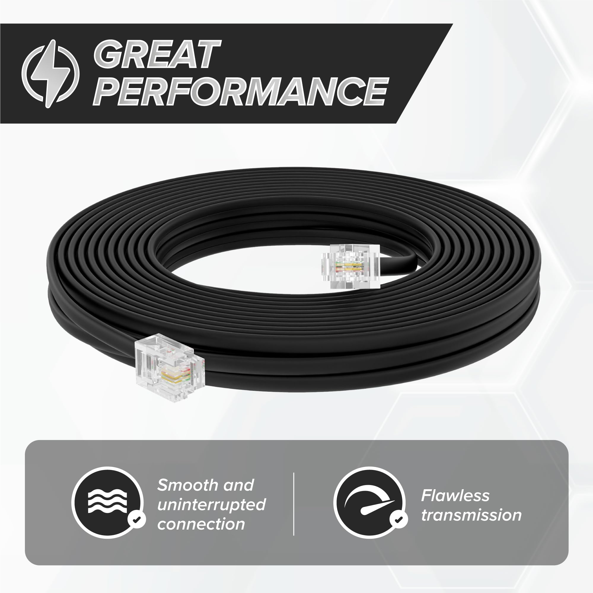THE CIMPLE CO Phone Line Cord 50 Feet - Modular Telephone Extension Cord 50 Feet - 2 Conductor (2 pin, 1 line) Cable - Works Great with FAX, AIO, and Other Machines - Black