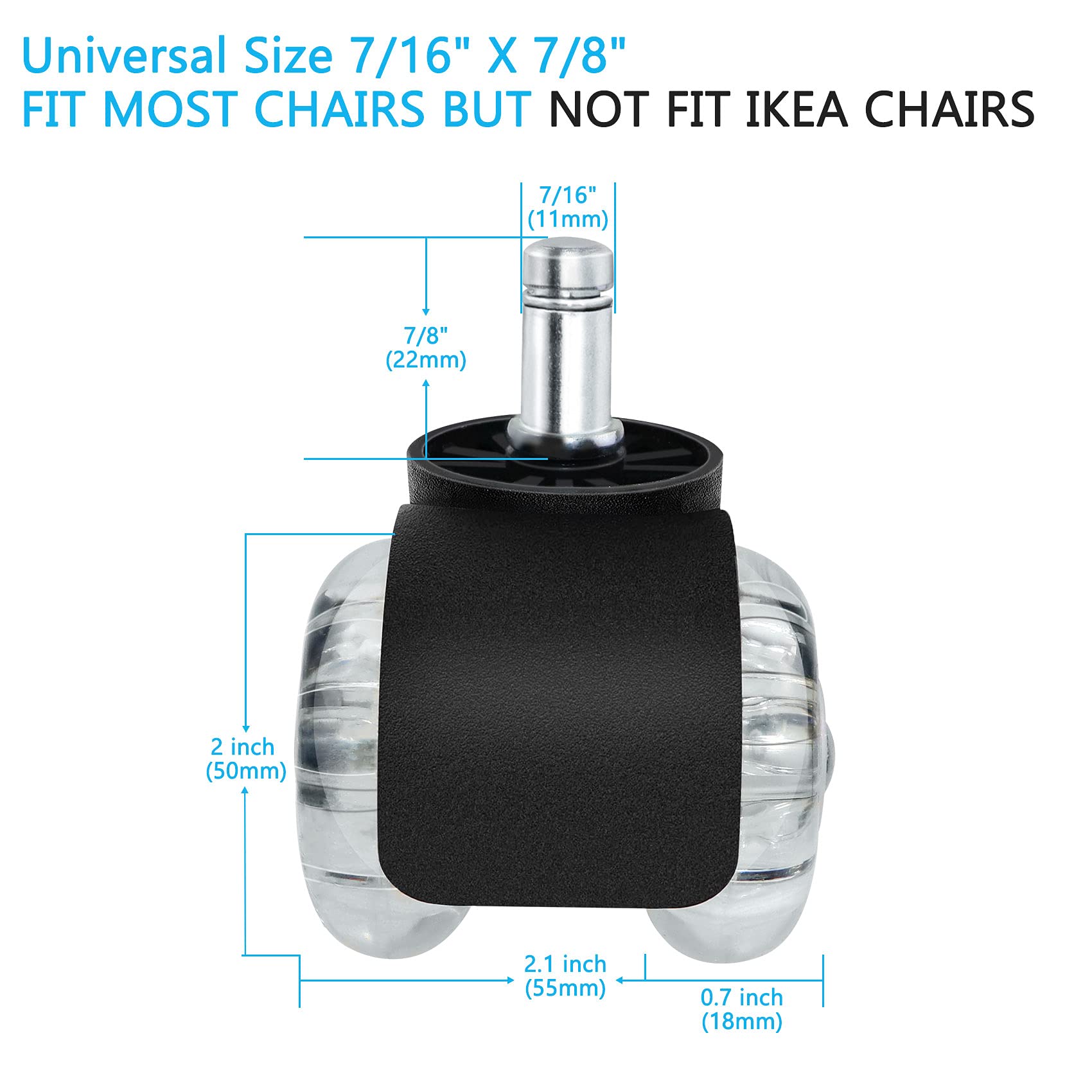 Office Chair Caster Wheels,Set of 5, 2 in Double casters, Twin Ball Bearing Replacement Computer Desk Chair Wheel, Heavy Duty Rubber Caster Smooth Quiet Rolling Safe Protection for All Floors